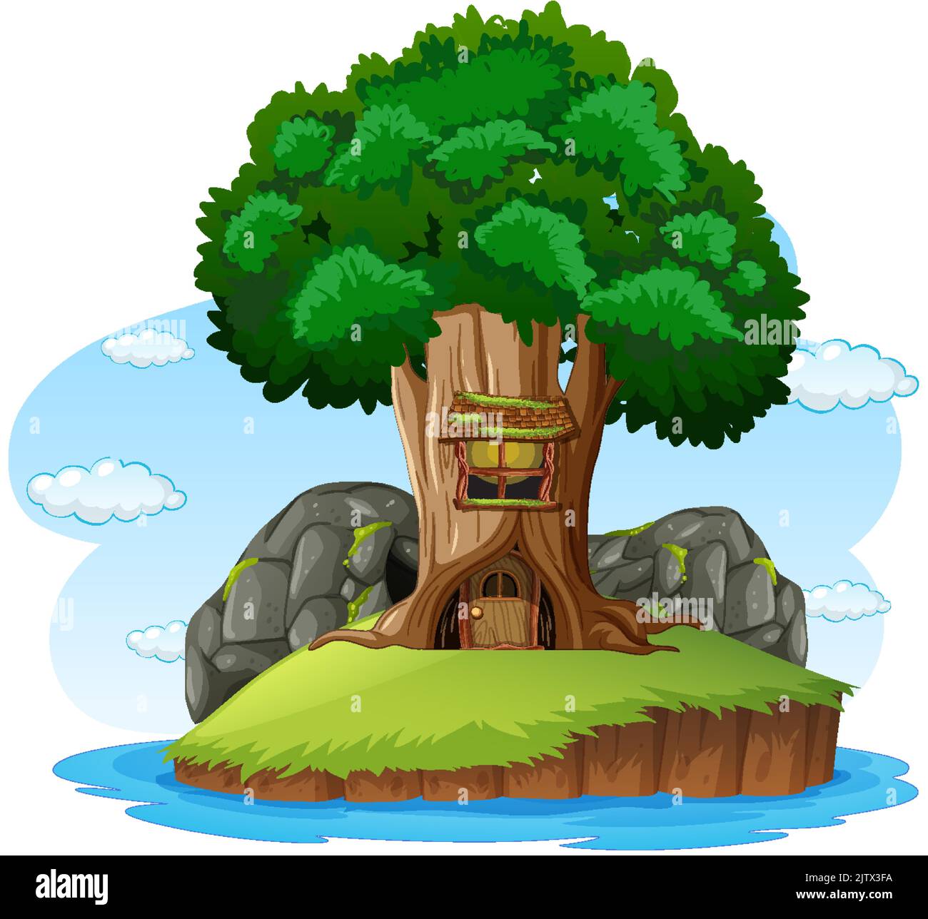 Großer Baum isoliert Cartoon-Illustration Stock-Vektorgrafik - Alamy