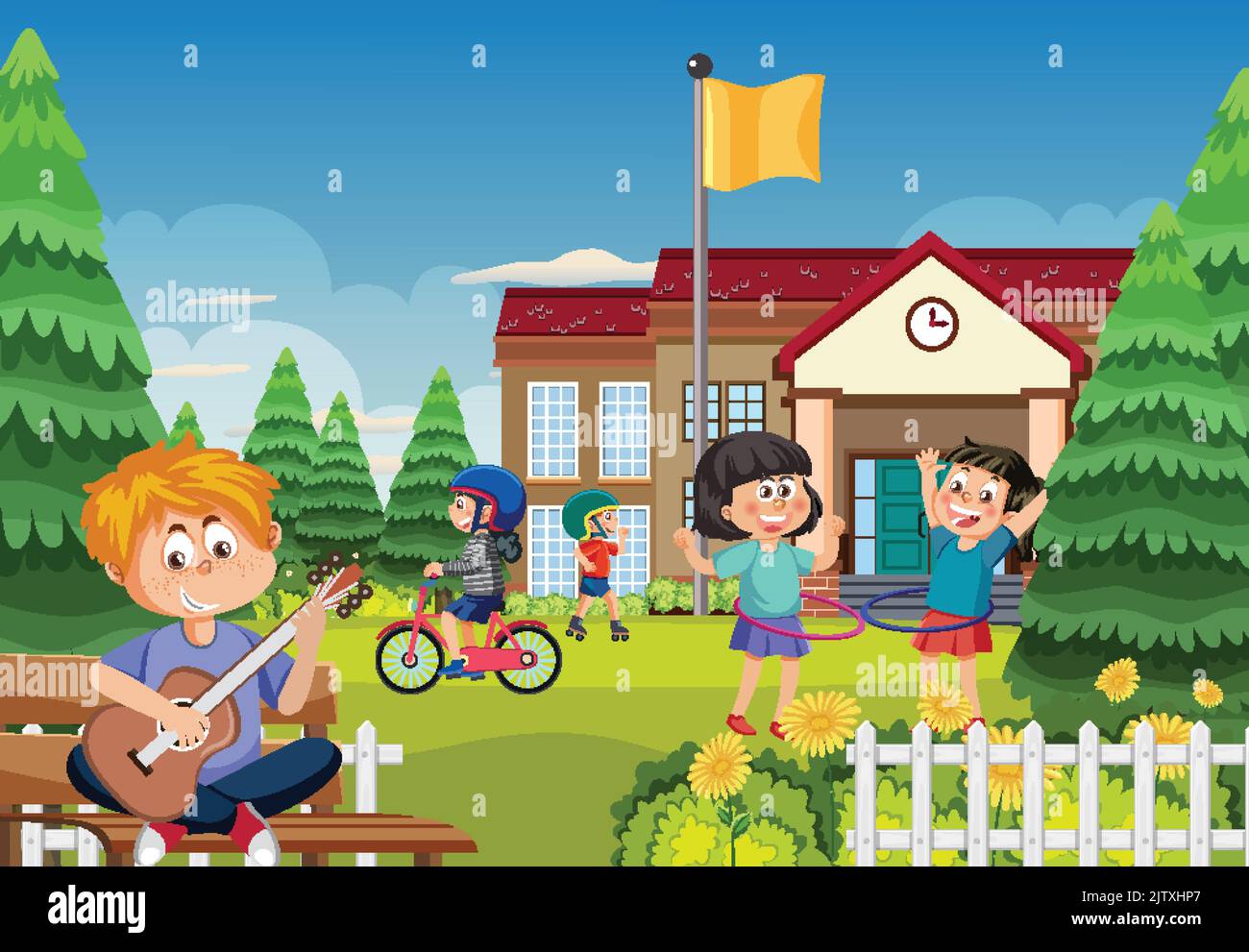 Glückliche Kinder in der Schule Illustration Stock-Vektorgrafik - Alamy