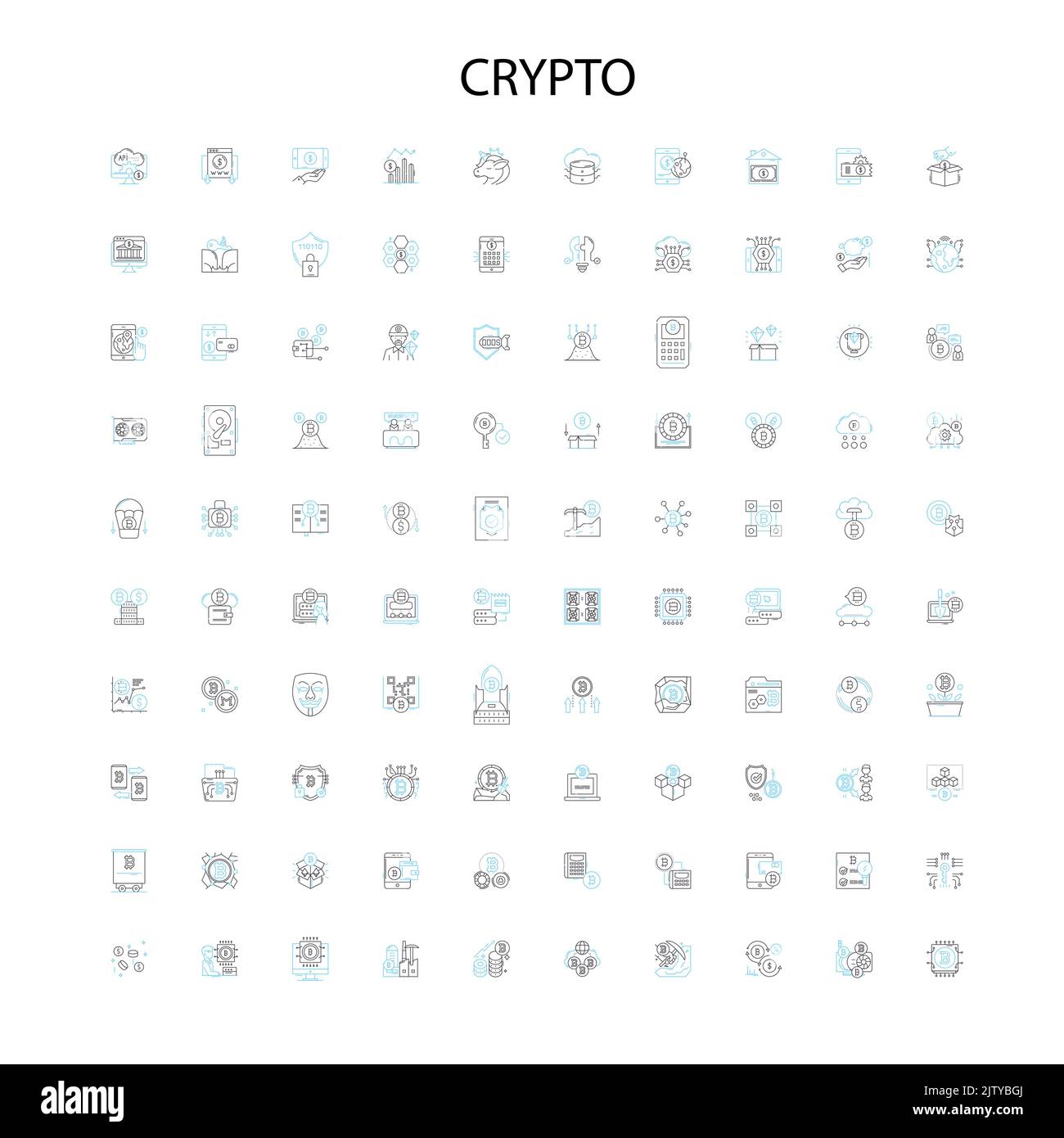 Krypto-Symbole, Zeichen, Umrisssymbole, Konzept lineare Illustration ...