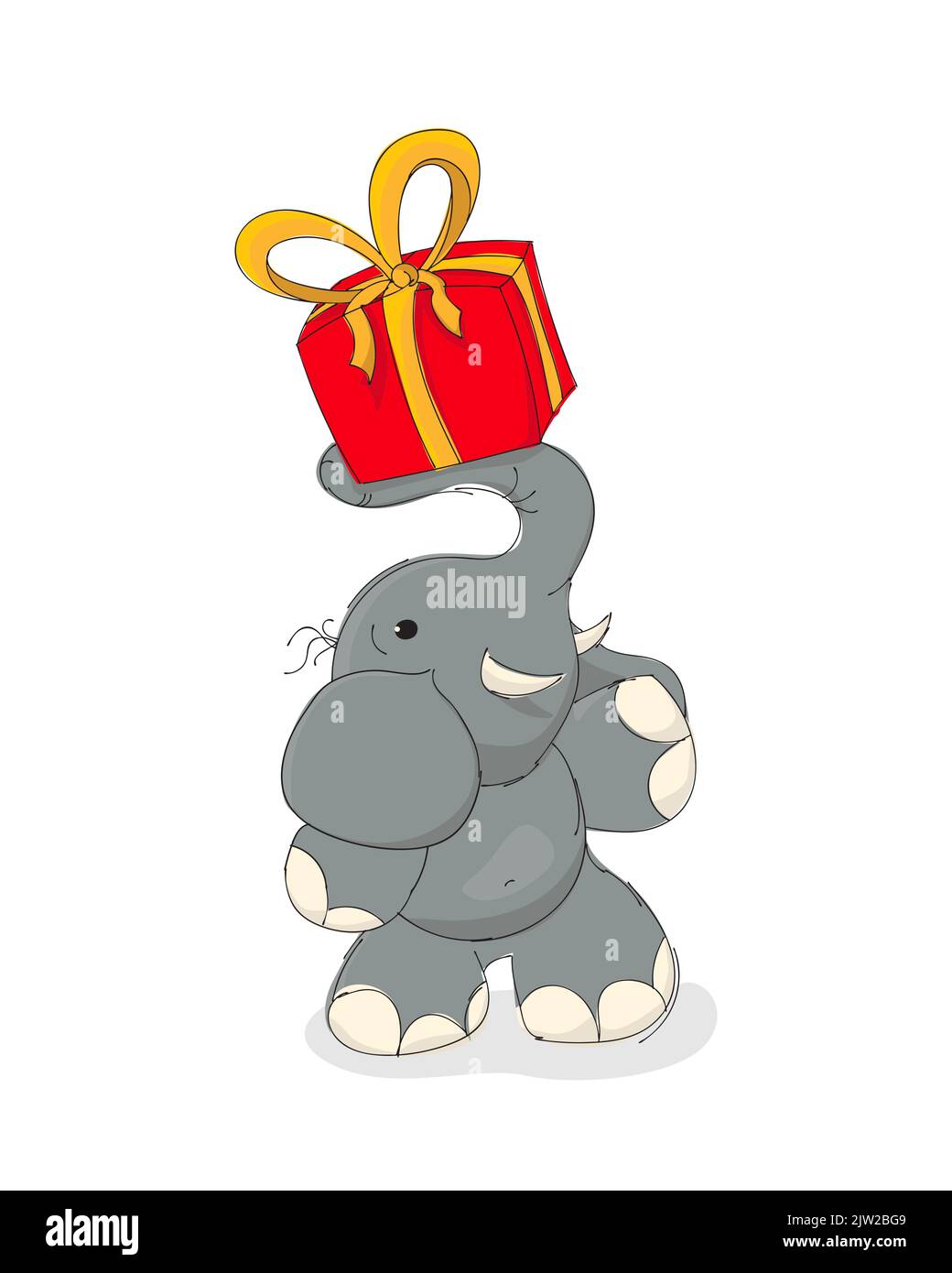 Elefant mit Geschenkbox, Vektor-Cartoon-Charakter auf weißem ...