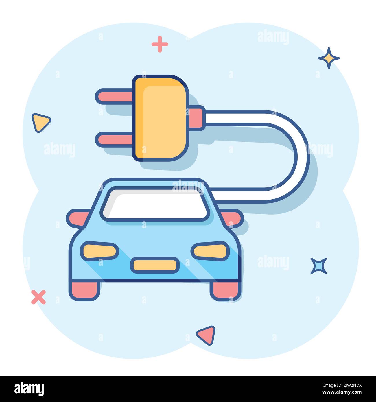 Vektor cartoon Elektro auto Symbol im Comic-stil. Elektroauto Fahrzeug ...