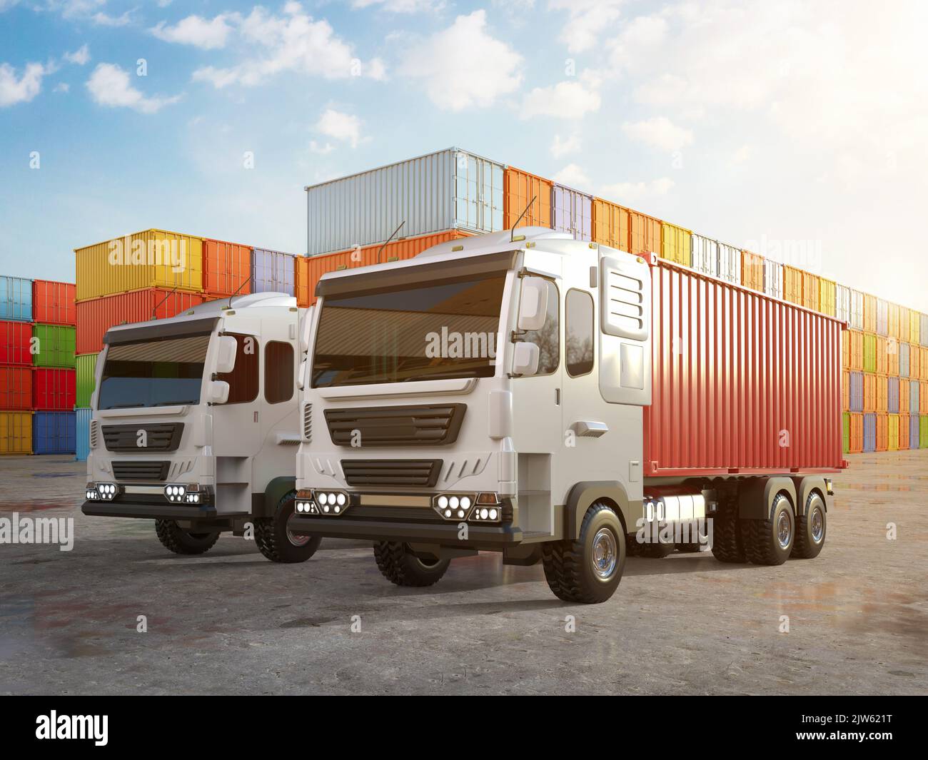 3D Rendering logistischen Anhänger LKW oder Elektrofahrzeug LKW am ...