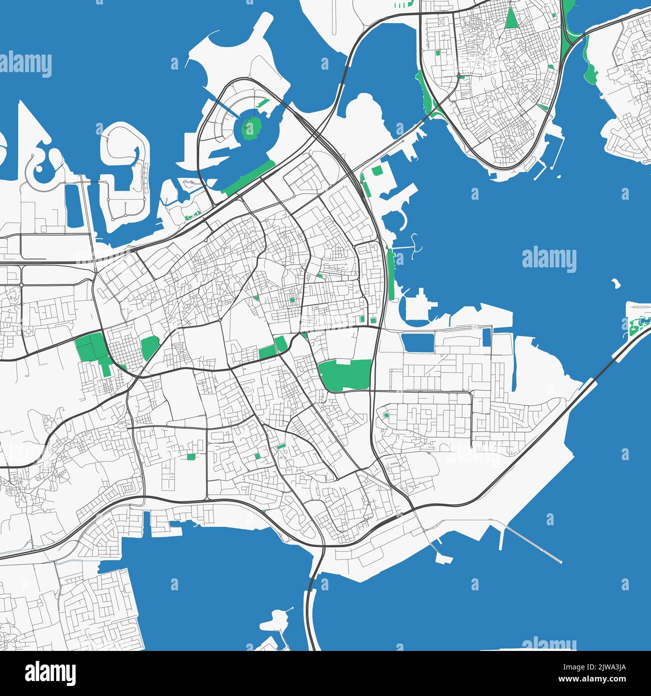 Manama-Vektorkarte. Detaillierte Karte des Verwaltungsgebiets der Stadt ...