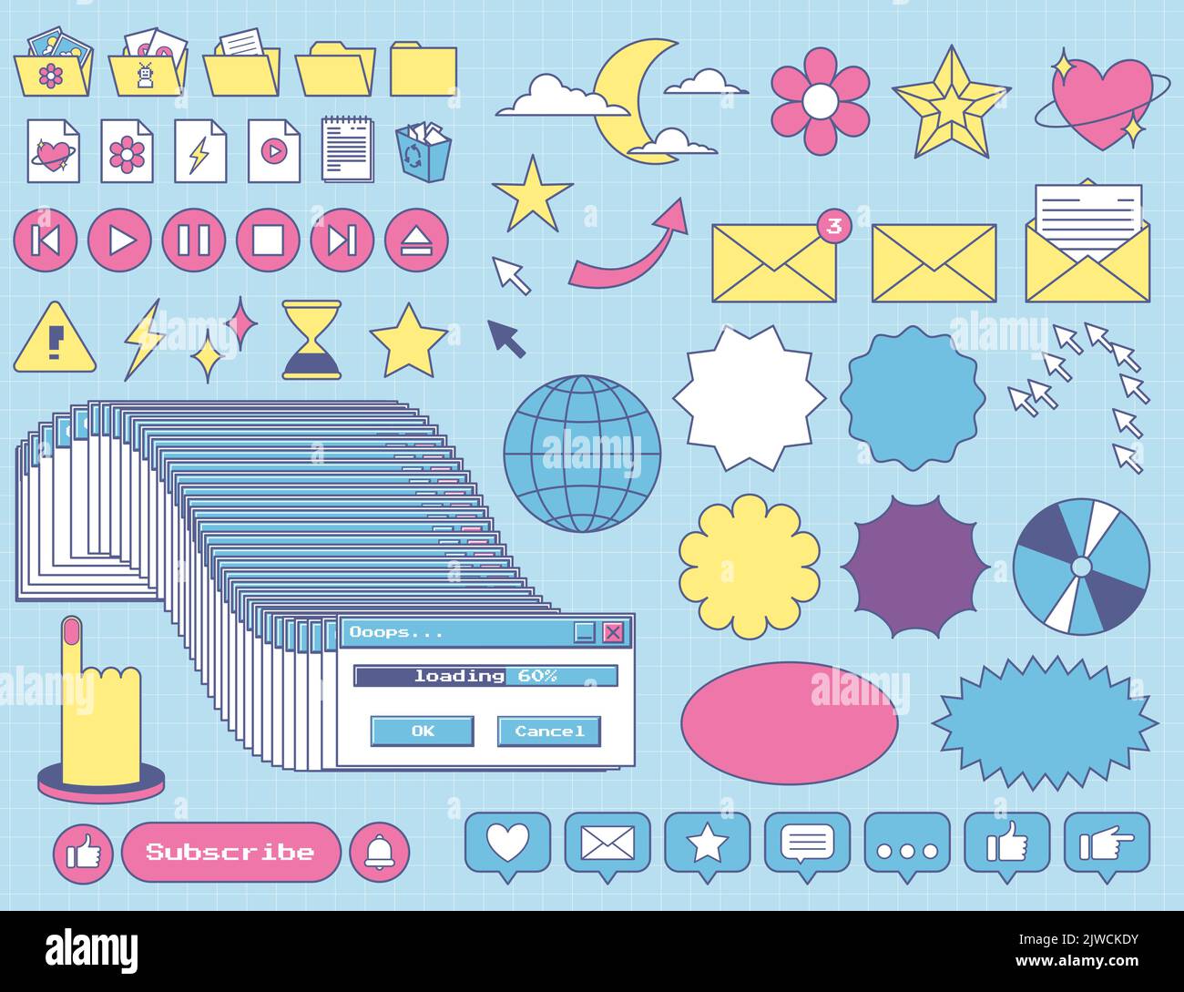 Set von Retro-Computer ui nostalgische Elemente und Aufkleber. Alte ...