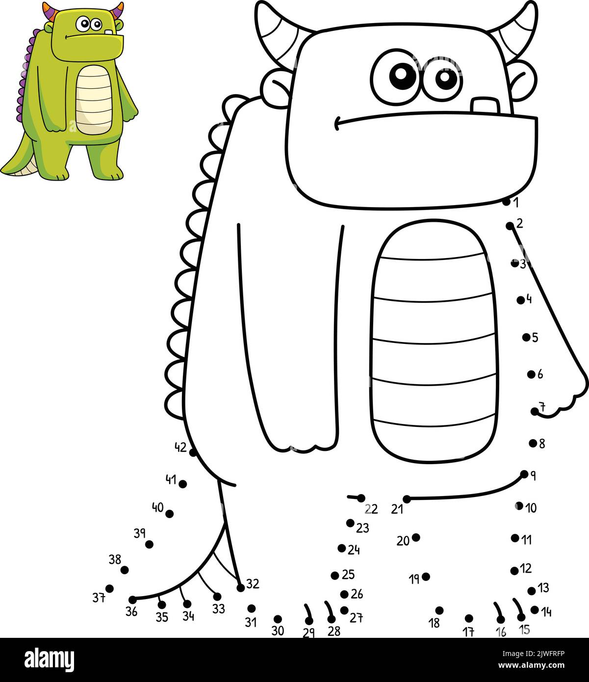 Dot to Dot Creepy Monster Isolated Coloring Page Stock-Vektorgrafik - Alamy