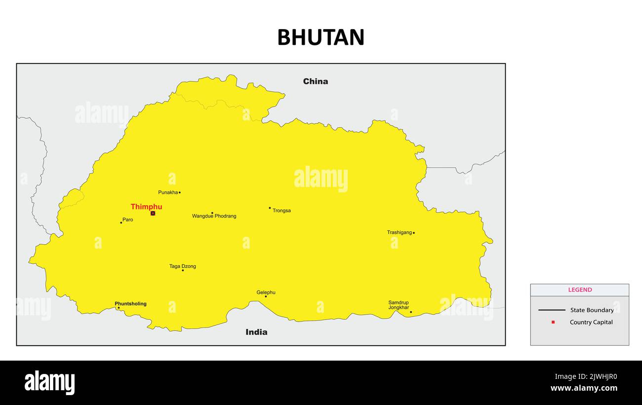 Bhutan-Karte. Wichtiger Stadtplan von Bhutan. Politische Landkarte von ...