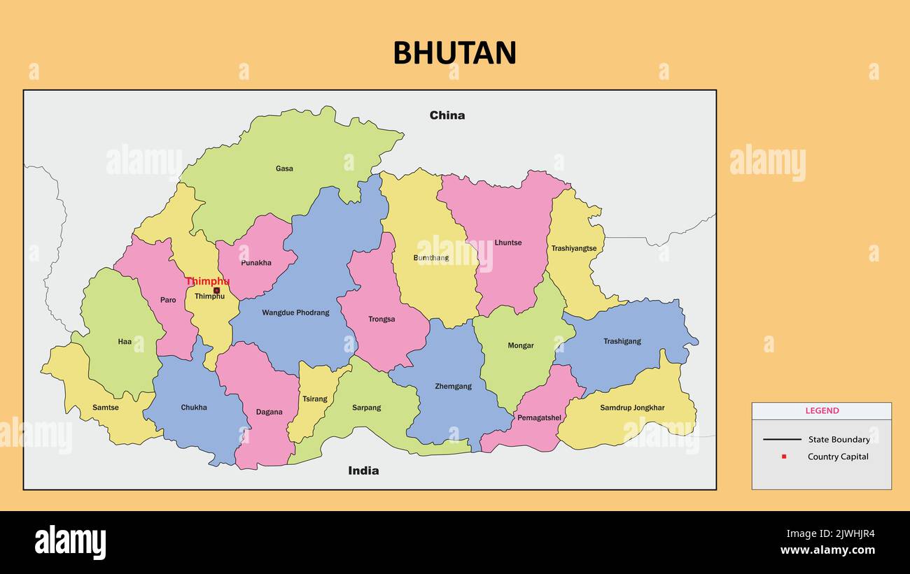 Bhutan-Karte. Landes- und Distriktkarte von Bhutan. Politische ...
