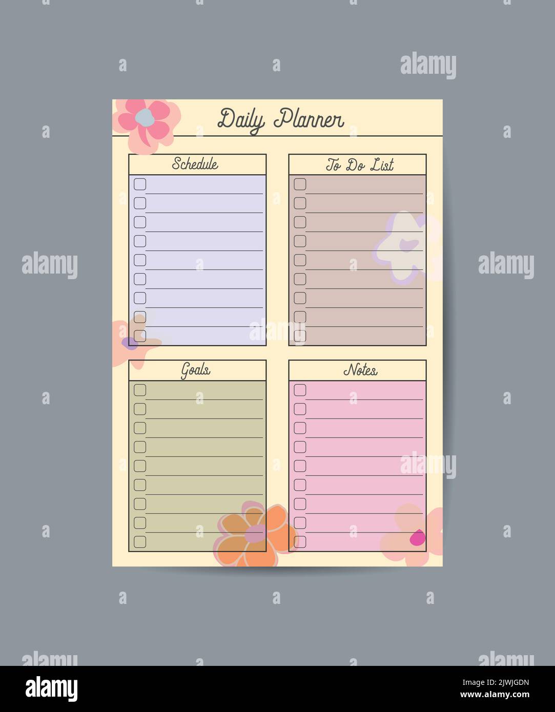 Vorlage „Daily Planner“. Zeitplan mit Notizen und Aufgabenliste mit ...