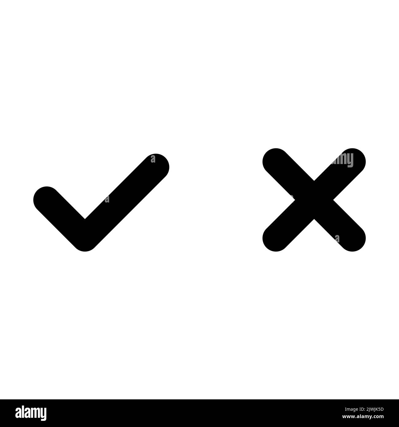 Kreuzen Sie die Zeichen an. Schwarzes „OK“ und Vektor der X-Symbole ...