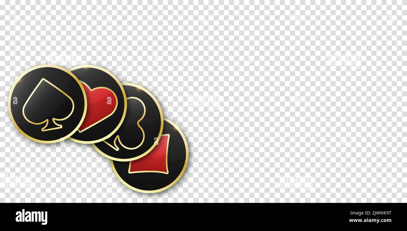 Herzen Karo Clubs Pik Zeichen realistische Chips. Glänzende Spielkarten ...