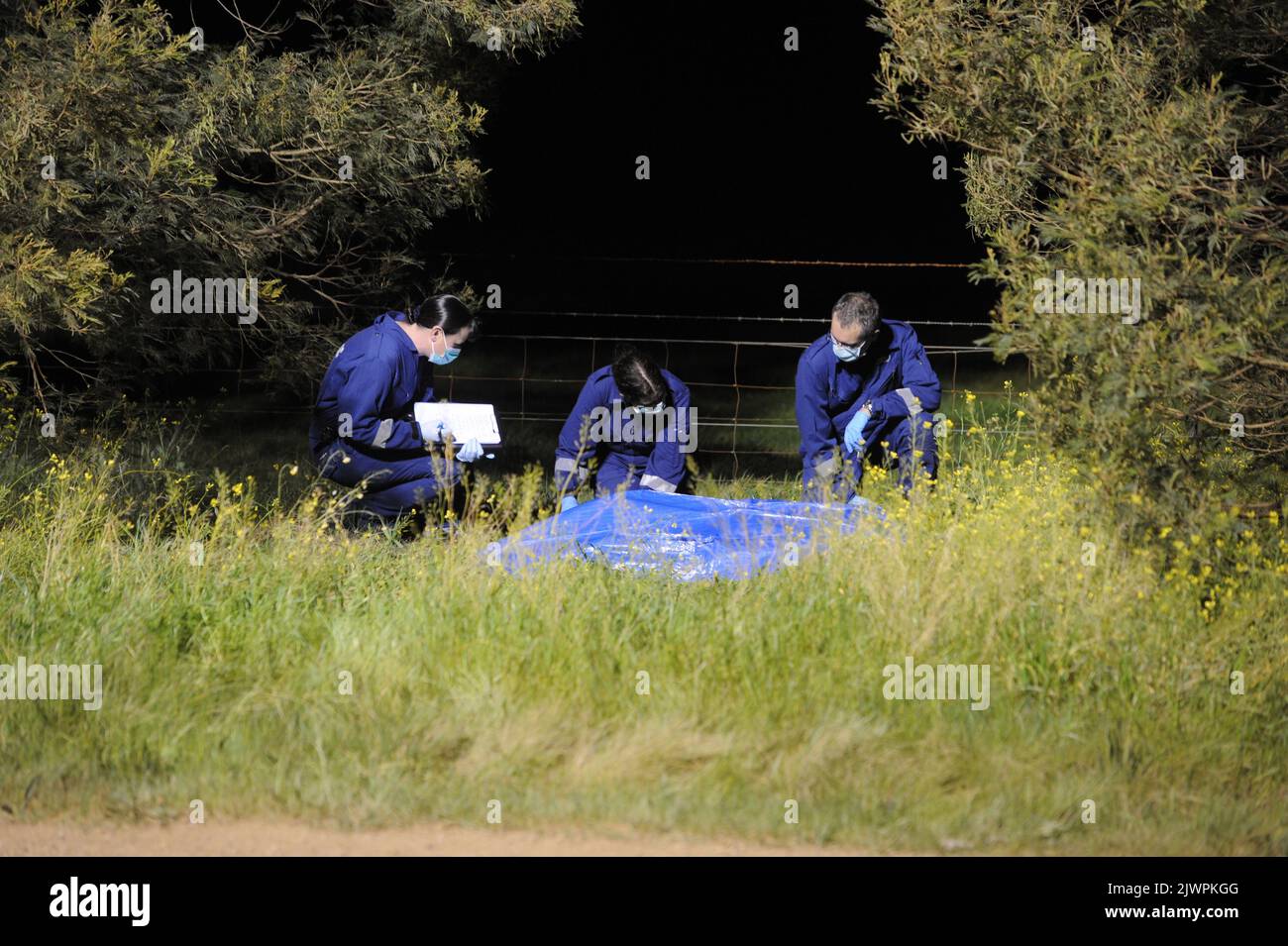 Die forensische Polizei inspiziert den Leichnam von Jill Meagher an der ...