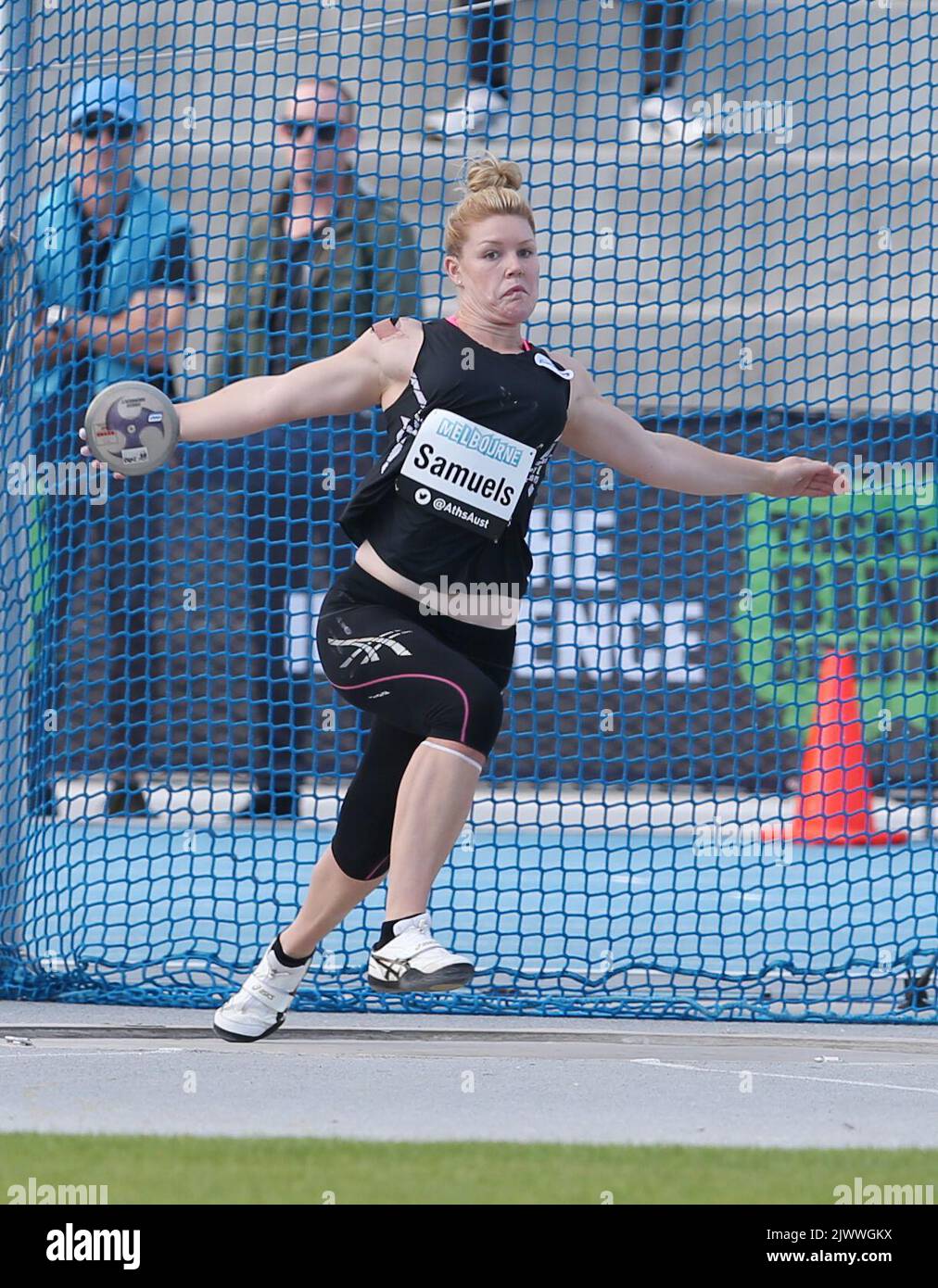 Dani Samuels gewinnt den Diskus-Wurf der Frauen bei den Leichtathletik ...