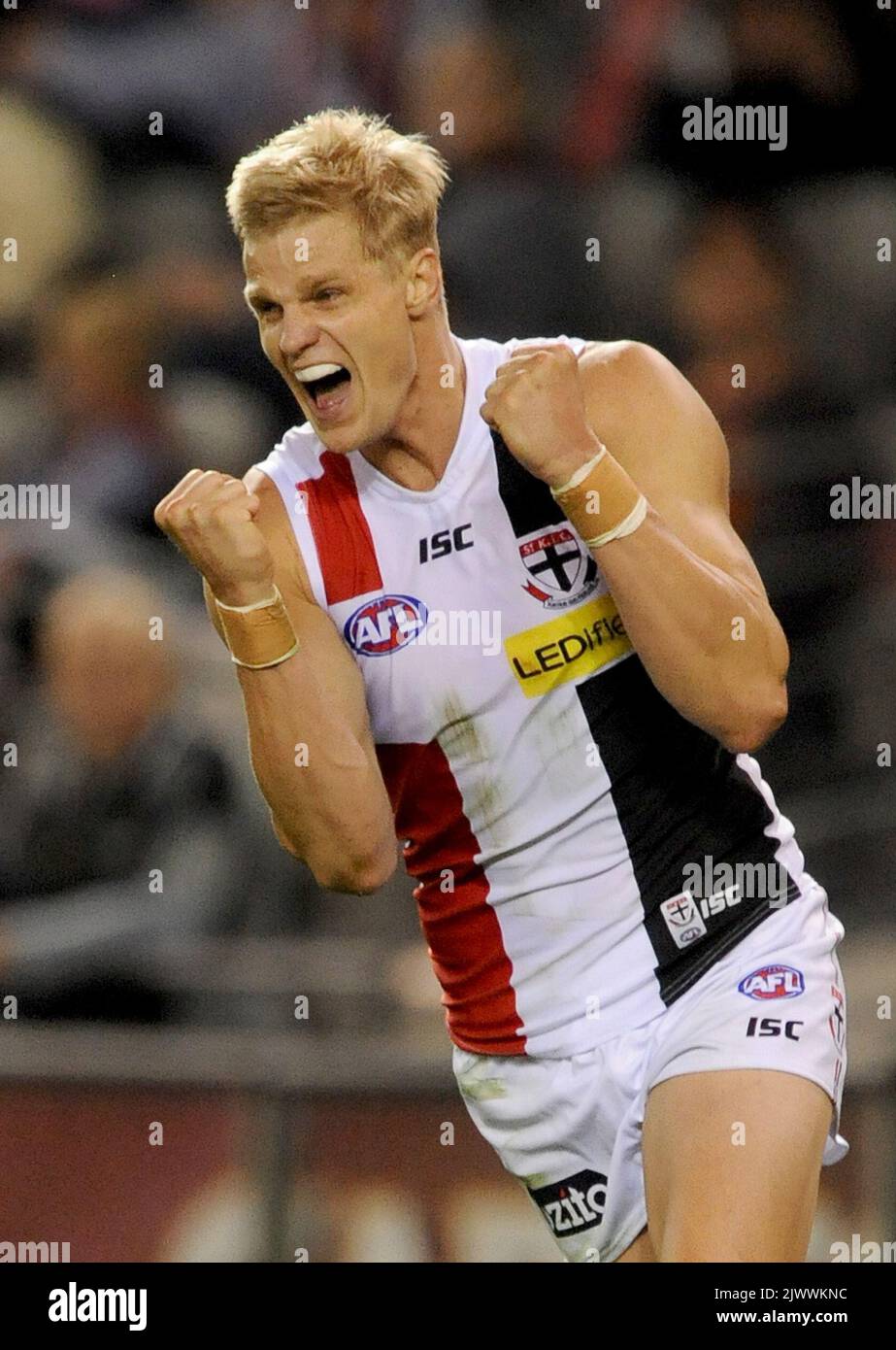 Nick Riewoldt von St Kilda feiert am Samstag, den 19. April 2014, nach ...
