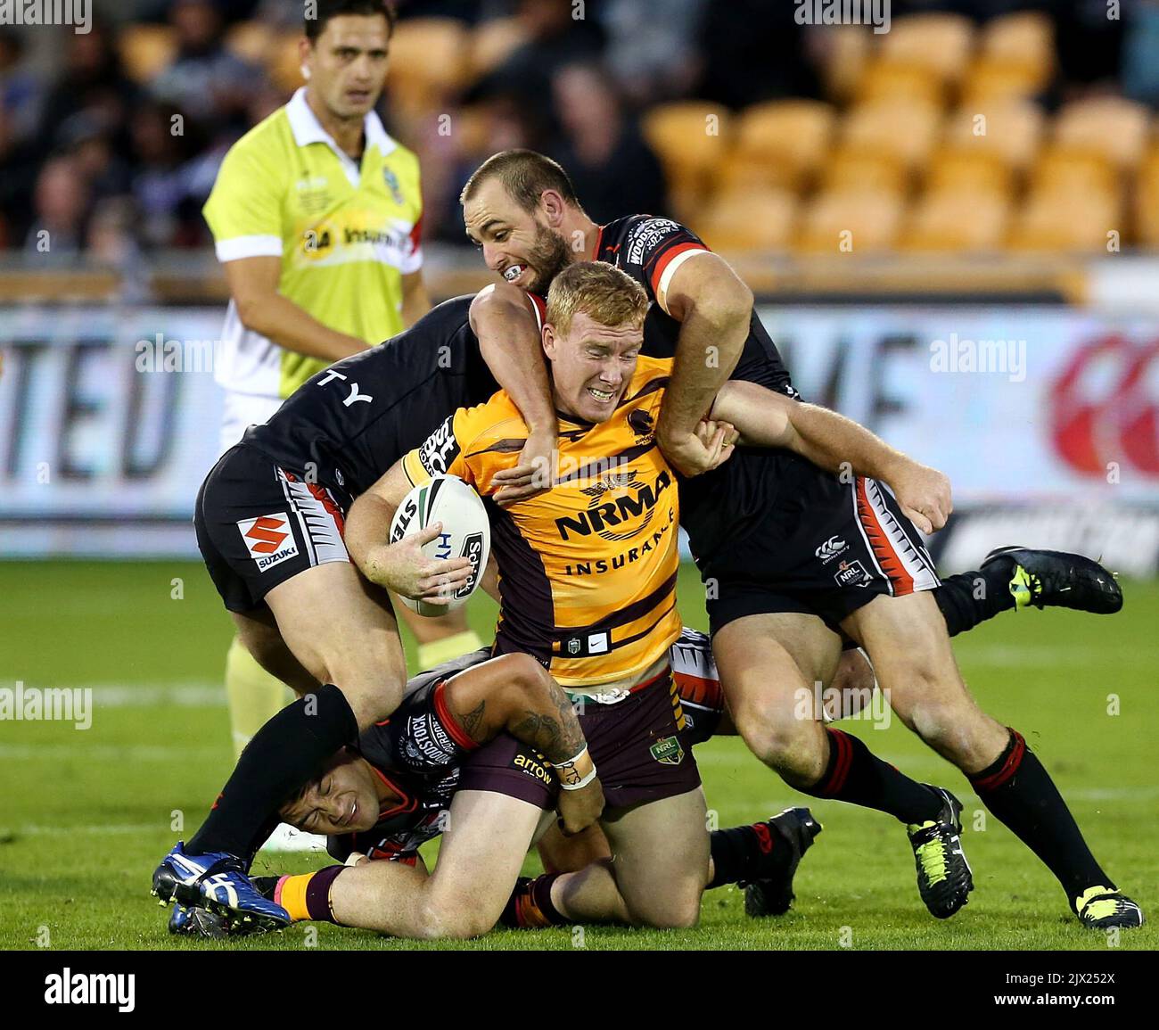 Issac Luke, links, Jacob Lillyman und Simon Mannering von den Warriors ...