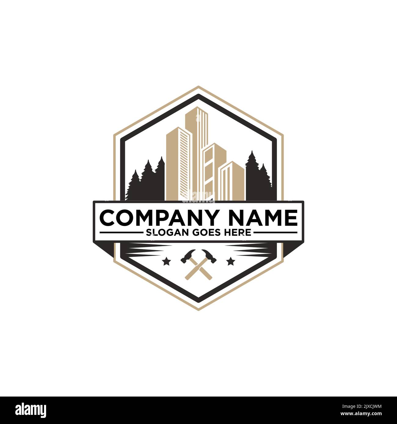 Haus im wald logo Stock-Vektorgrafiken kaufen - Alamy