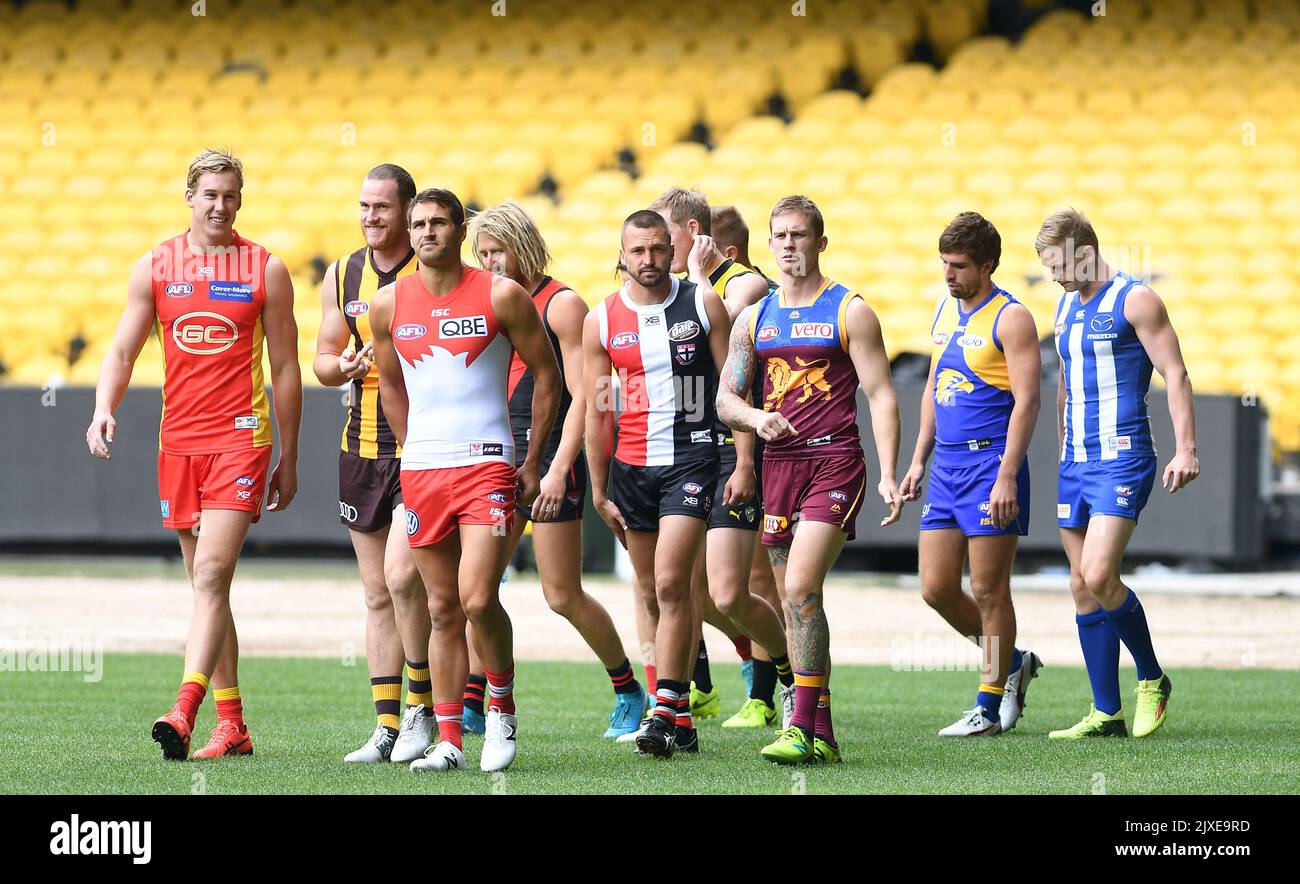 Die AFL-Klubkapitäne und -Führer (L-R) Tom Lynch, Jarryd Roughead, Josh ...