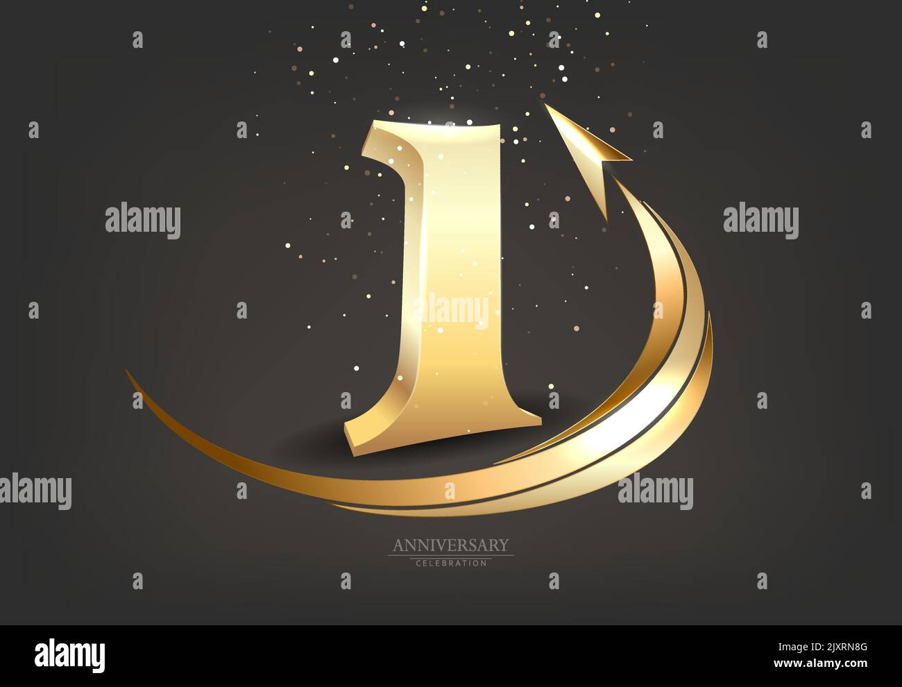 1-jähriges Jubiläum. Jubiläums-Logo mit Ring und Eleganz goldene Farbe isoliert auf schwarzem ...