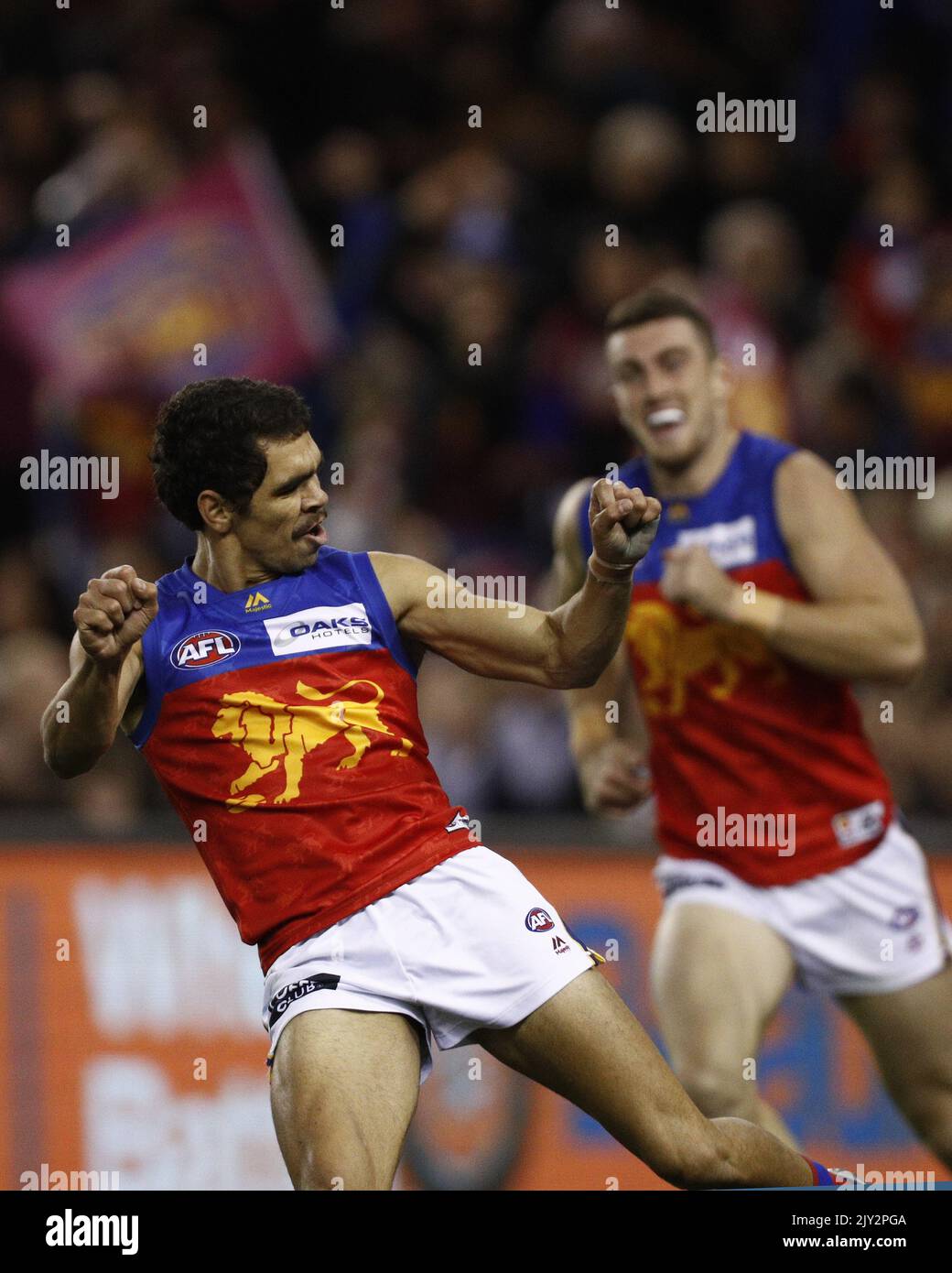 Charlie Cameron of the Lions feiert am Samstag, den 22. Juni 2019, im ...