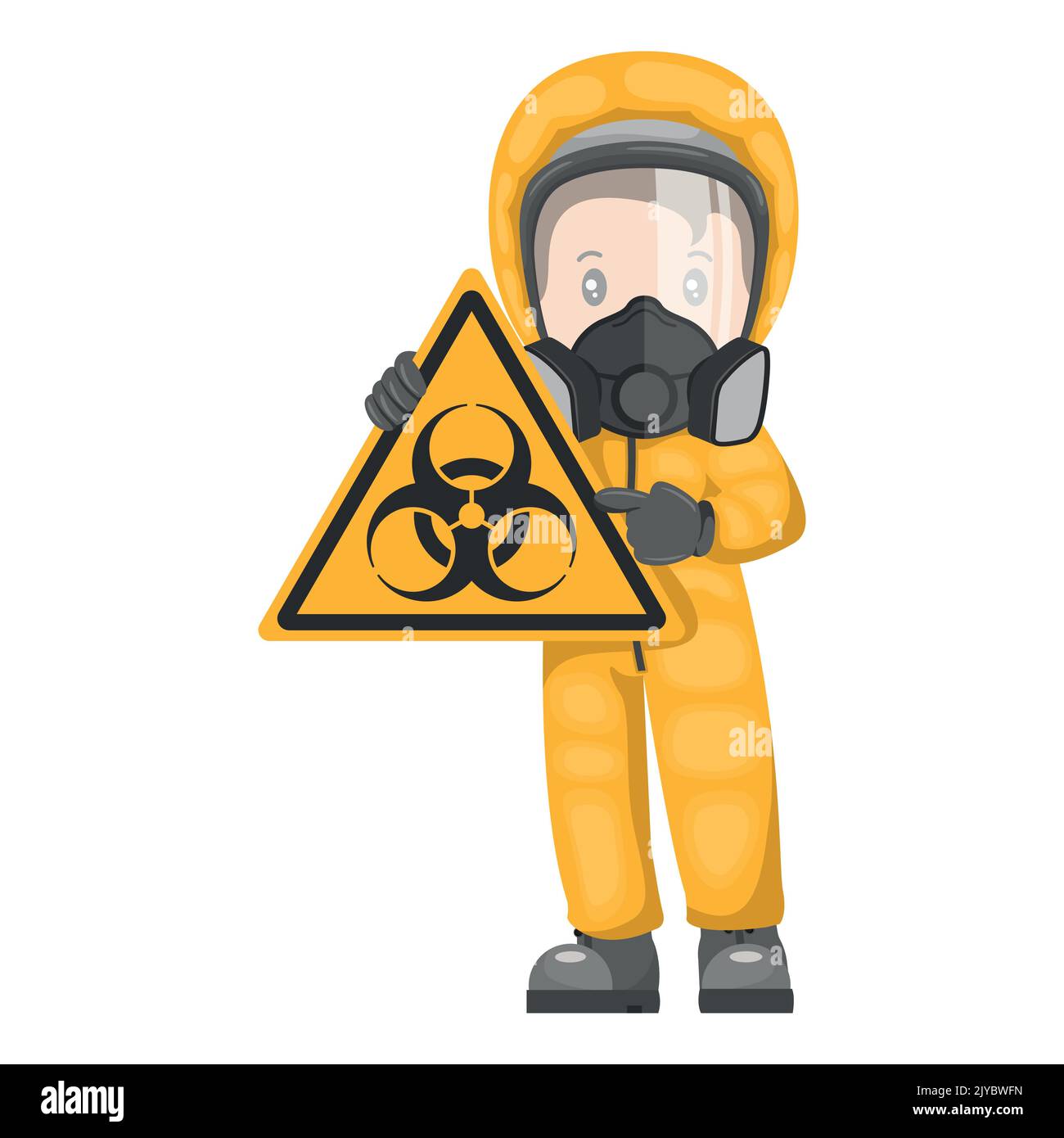 Industriearbeiter mit Warnschild für biologische Gefahren. Warnsymbol ...