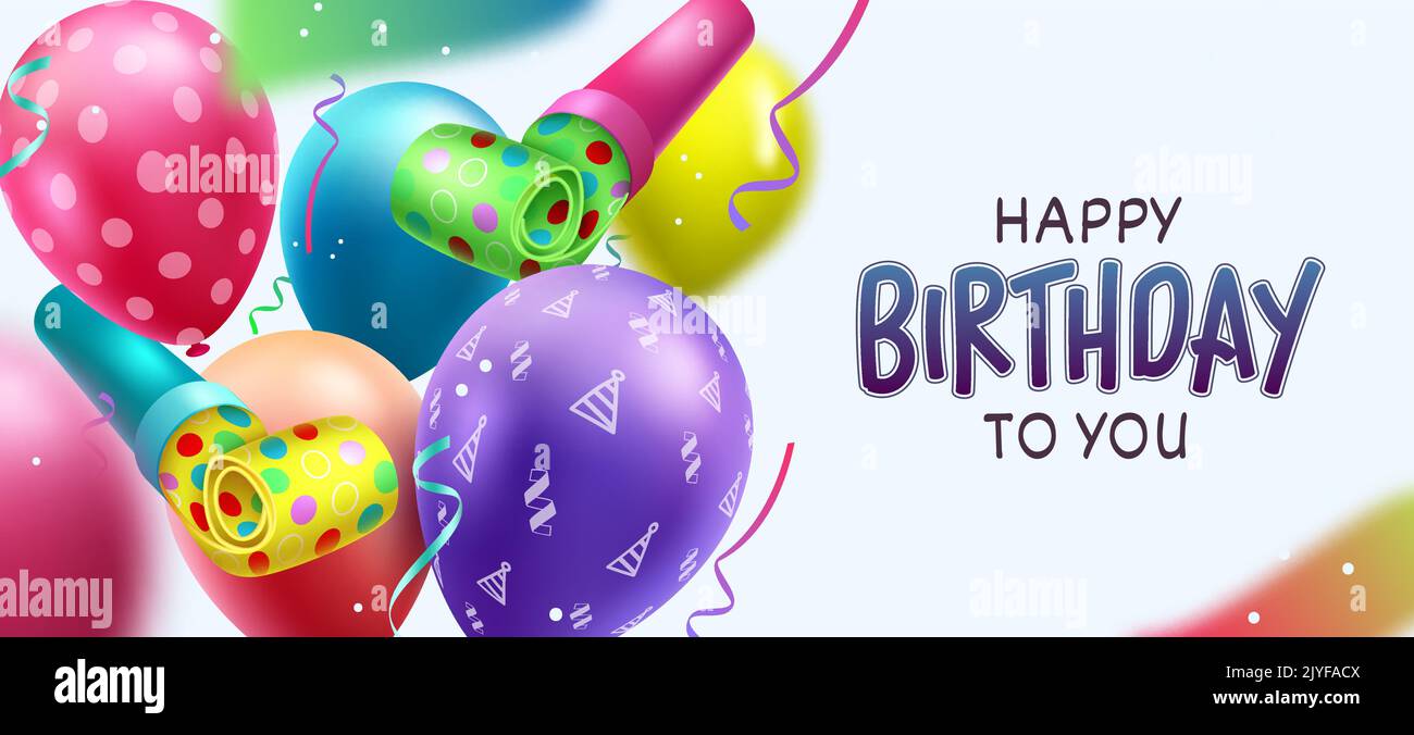 Geburtstagsfeier Vektor-Design. Happy Birthday Grußtext mit Luftballons ...