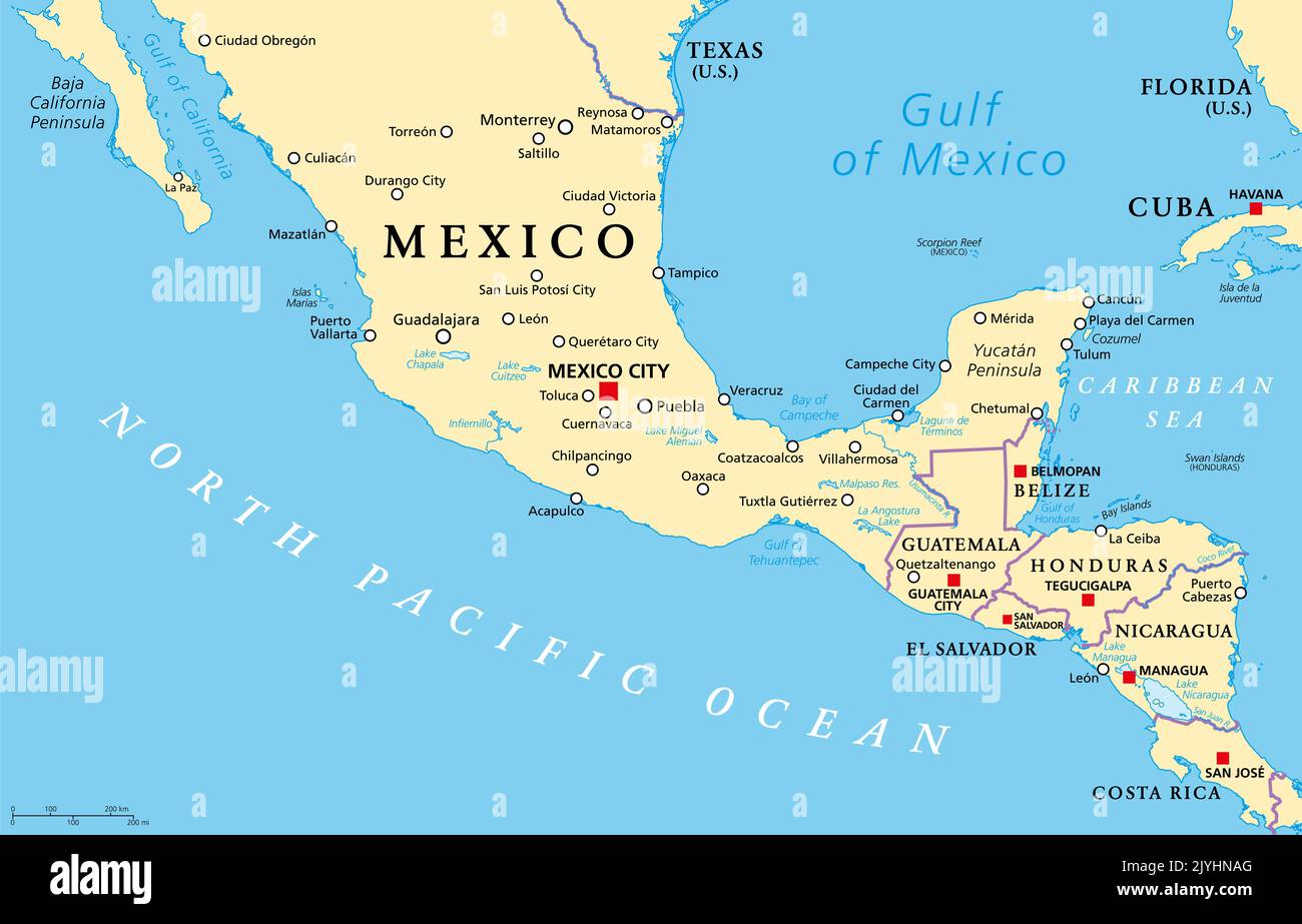 Mesoamerika, politische Landkarte. Historische Region und kulturelles ...