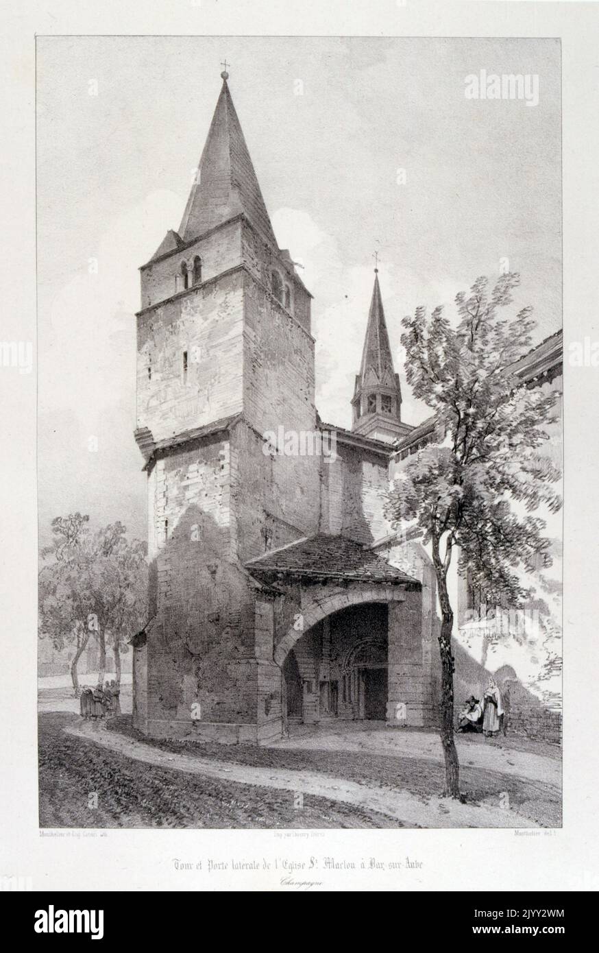 Zeichnung aus dem 12.. Jahrhundert, Kirche Saint Maclou Bar-sur-Aube, im Département Aube in der ...