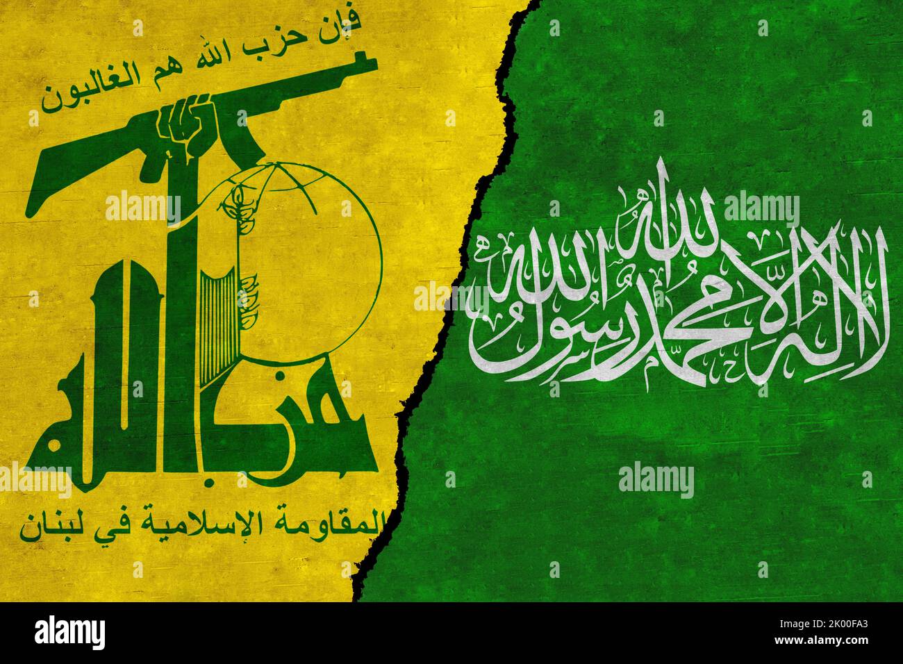 Beziehungen zwischen Hisbollah und Hamas. Hamas und Hisbollah-Flaggen ...