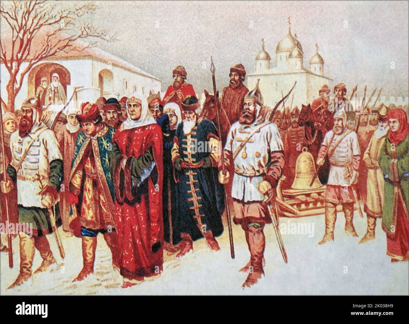 Die Eroberung von Nowgorod durch Ivan III im Jahr 1478. Deportation von ...