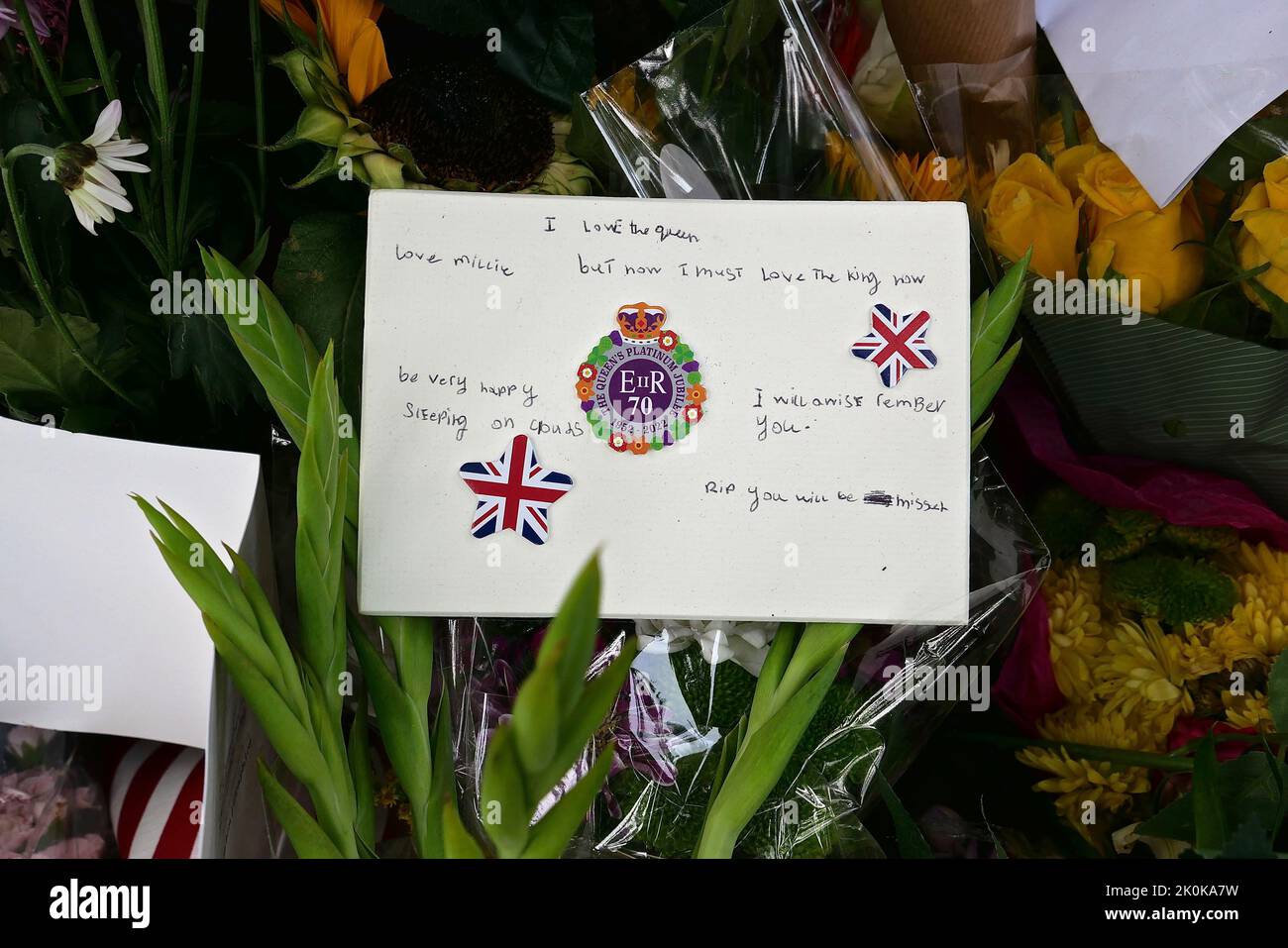 Blumensträuße, schriftliche Ehrungen, Kuscheltiere, Kerzen und Karten ...