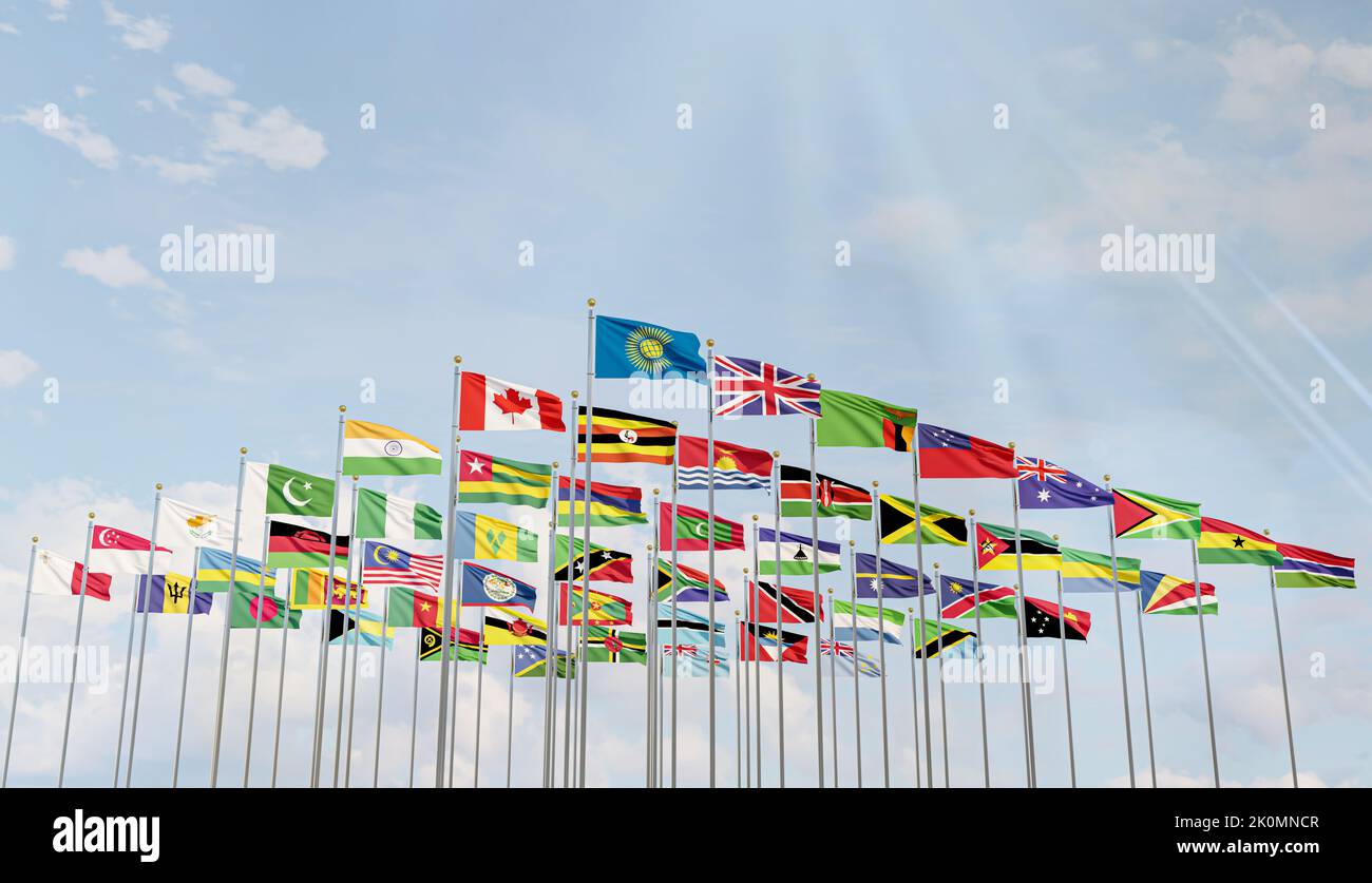Die Flagge des Commonwealth of Nations mit den Flaggen der Länder der ...