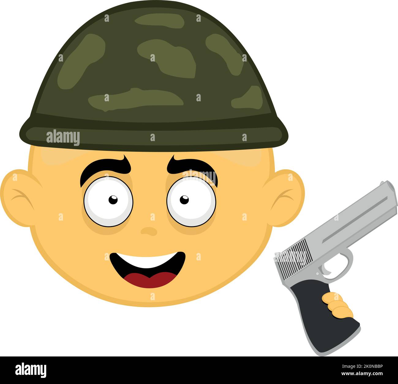 Vektor-Emoji-Illustration eines gelben Cartoon-Soldaten mit einem ...