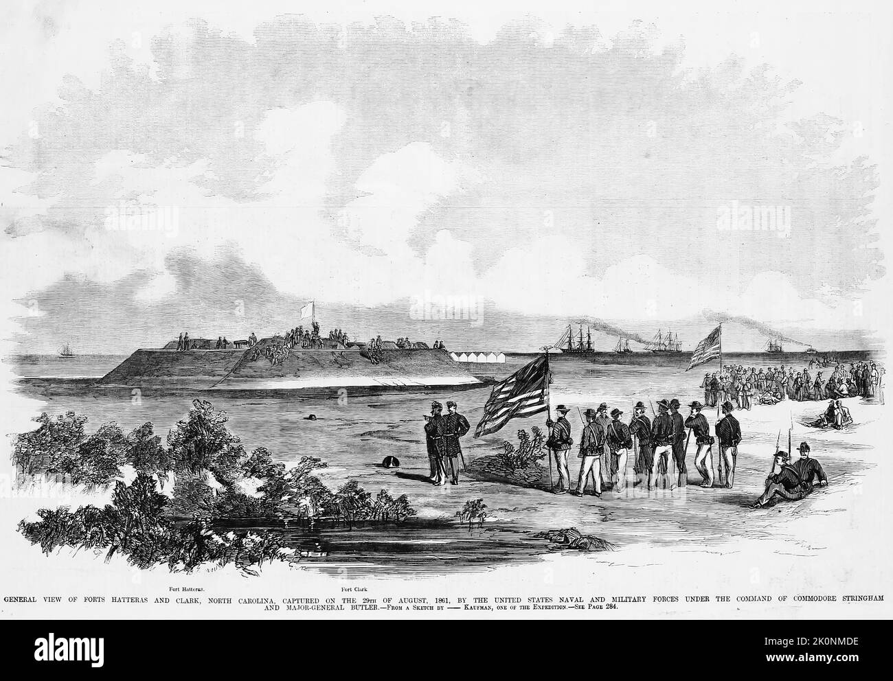 Allgemeine Ansicht von Fort Hatteras und Fort Clark, North Carolina ...