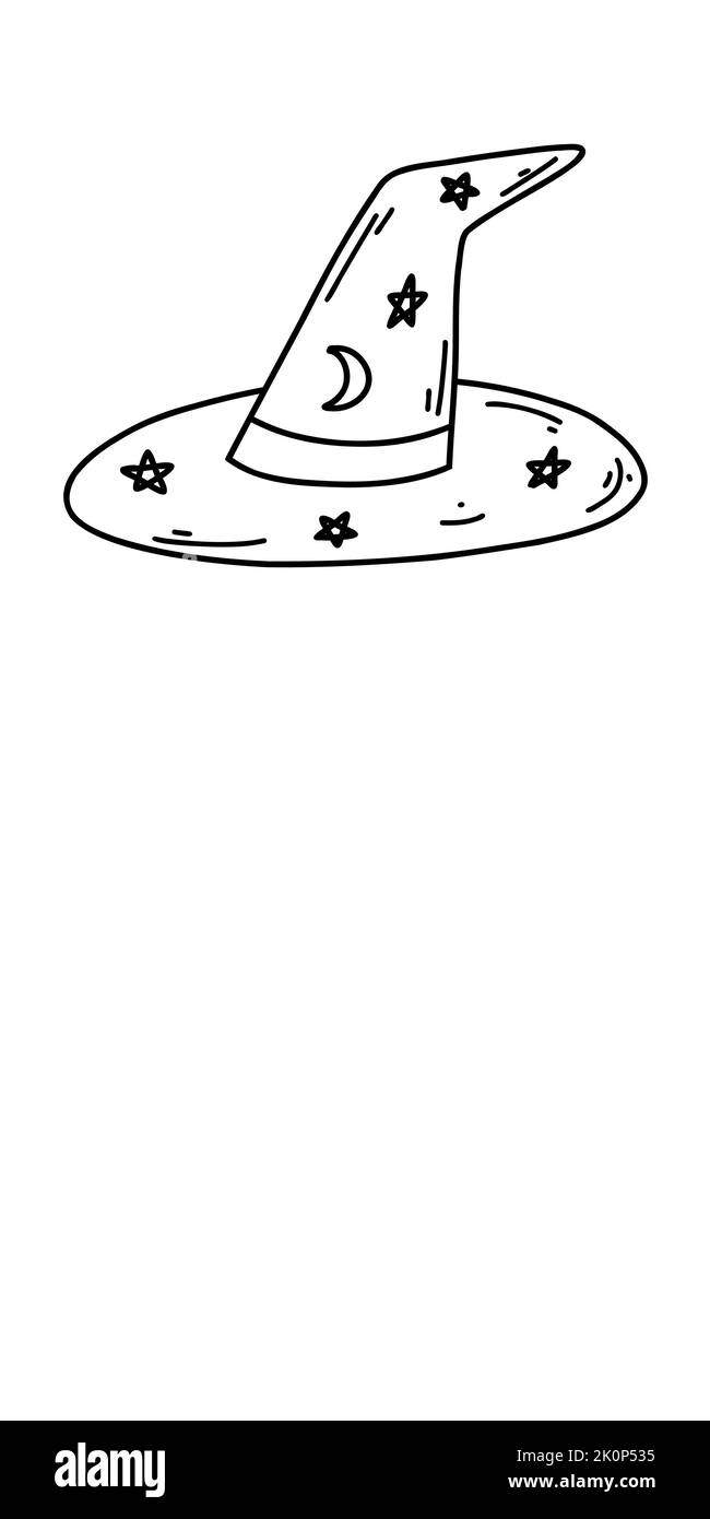 Handgezeichneter Doodle Wizard Hut. Halloween Cartoon-Element, Vektor ...