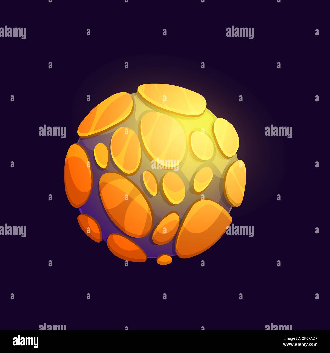 Galaxienplanet mit Vulkan, Bergkratern und Lava. Galaxie fantastischer ...