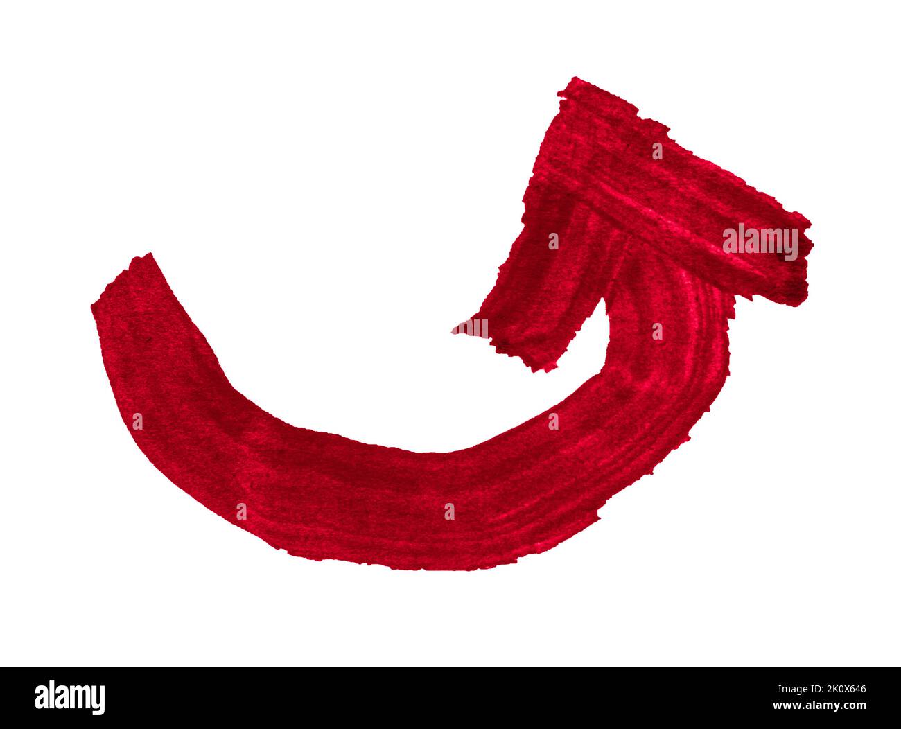 Ein halbkreisförmiger roter Pfeil nach rechts und nach oben mit einem Pinsel auf Papier ...