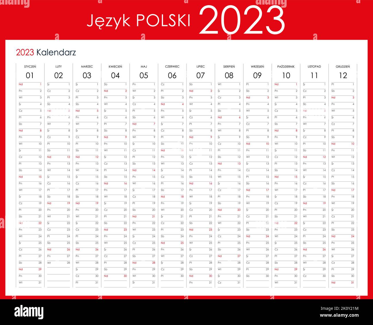 Kalender auf Polnisch für 2023. Jahresplaner und Veranstalter ...