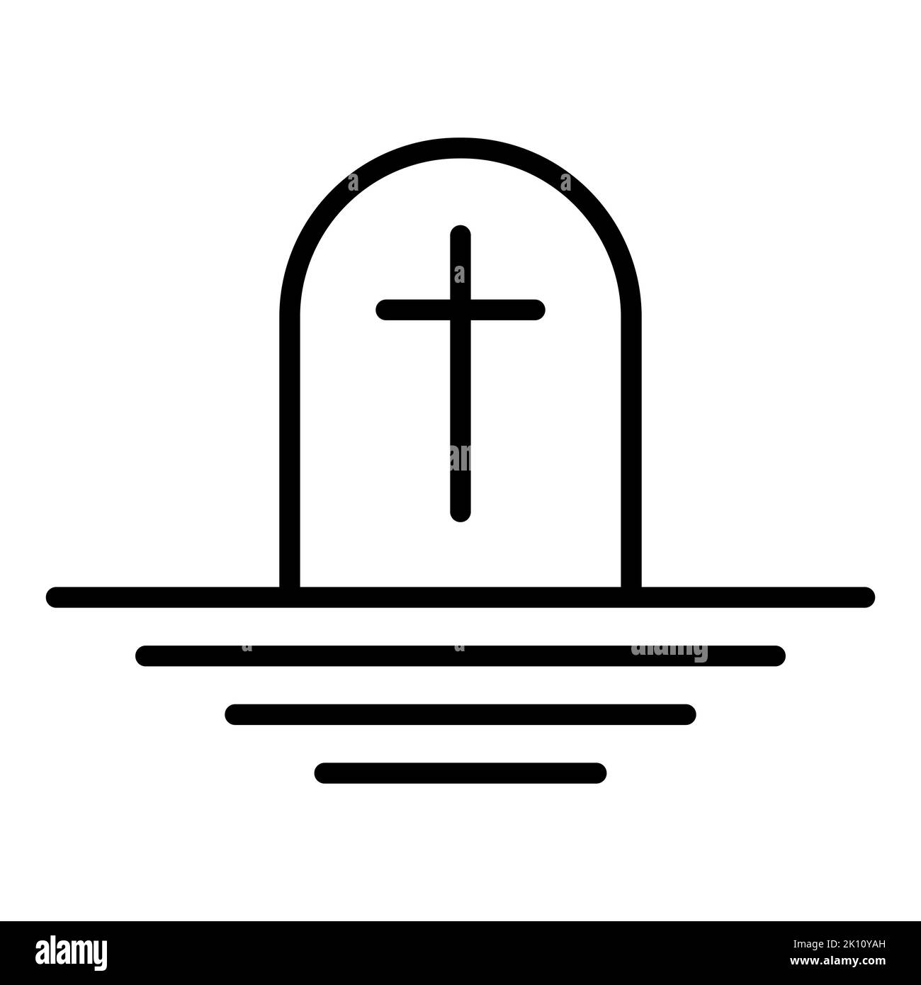 Friedhof Grabstein mit Kreuz. Lineares Symbol des Grabsteins ...