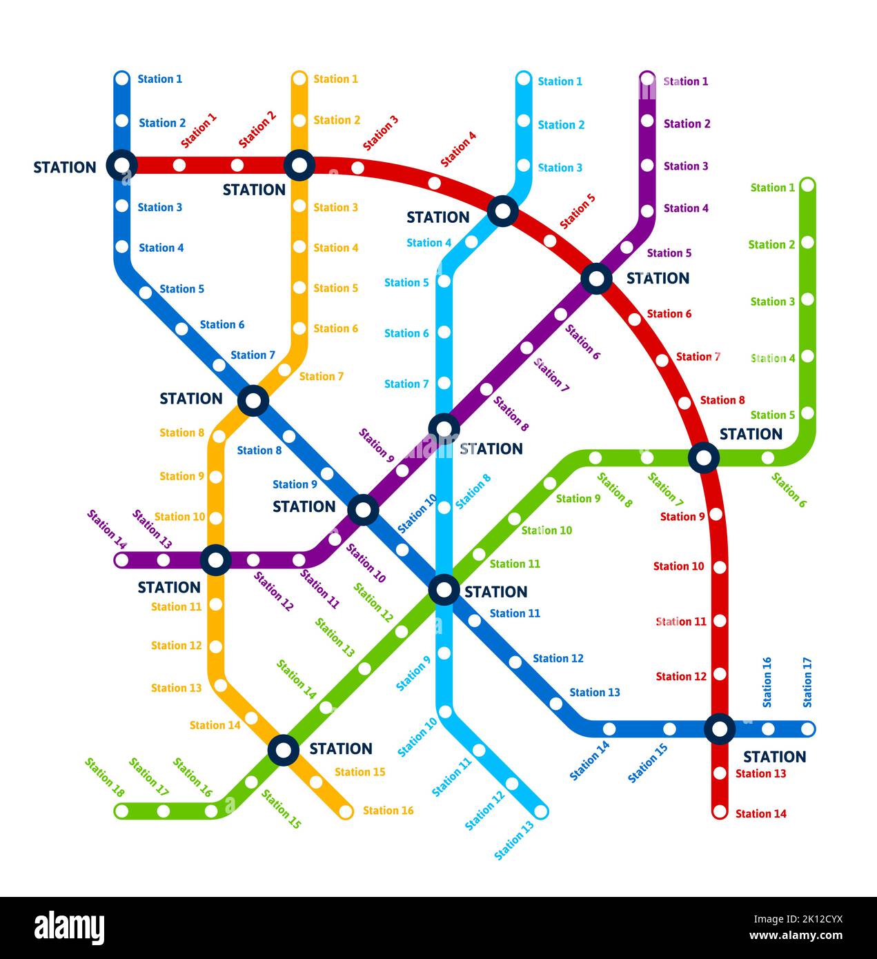 U-Bahn, Karte des U-Bahn-Systems, städtisches U-Bahn-System. Vektorplan ...