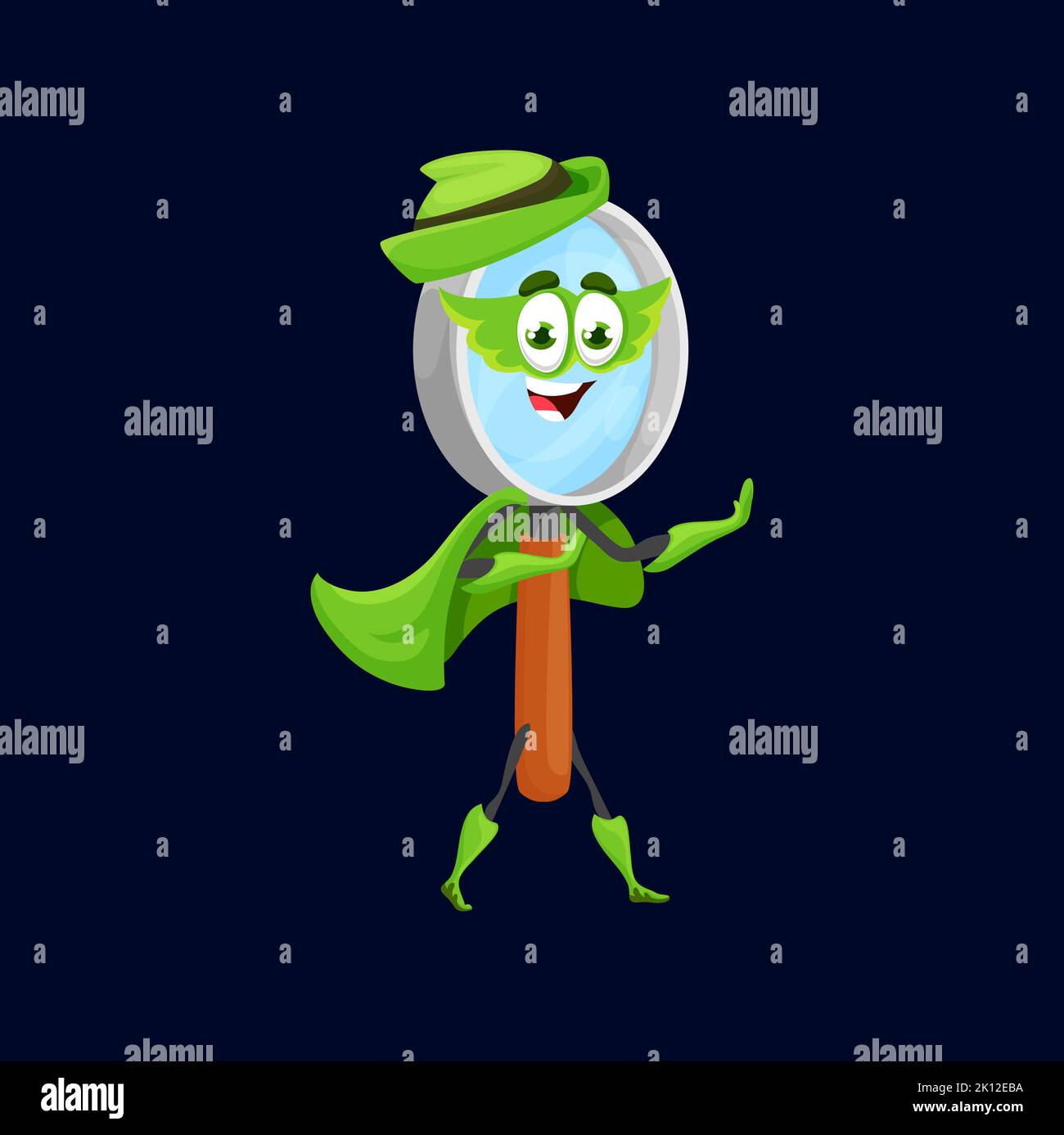 Cartoon Lupe oder Lupe Superhelden Charakter. Lustige Vektor-Lupe ...