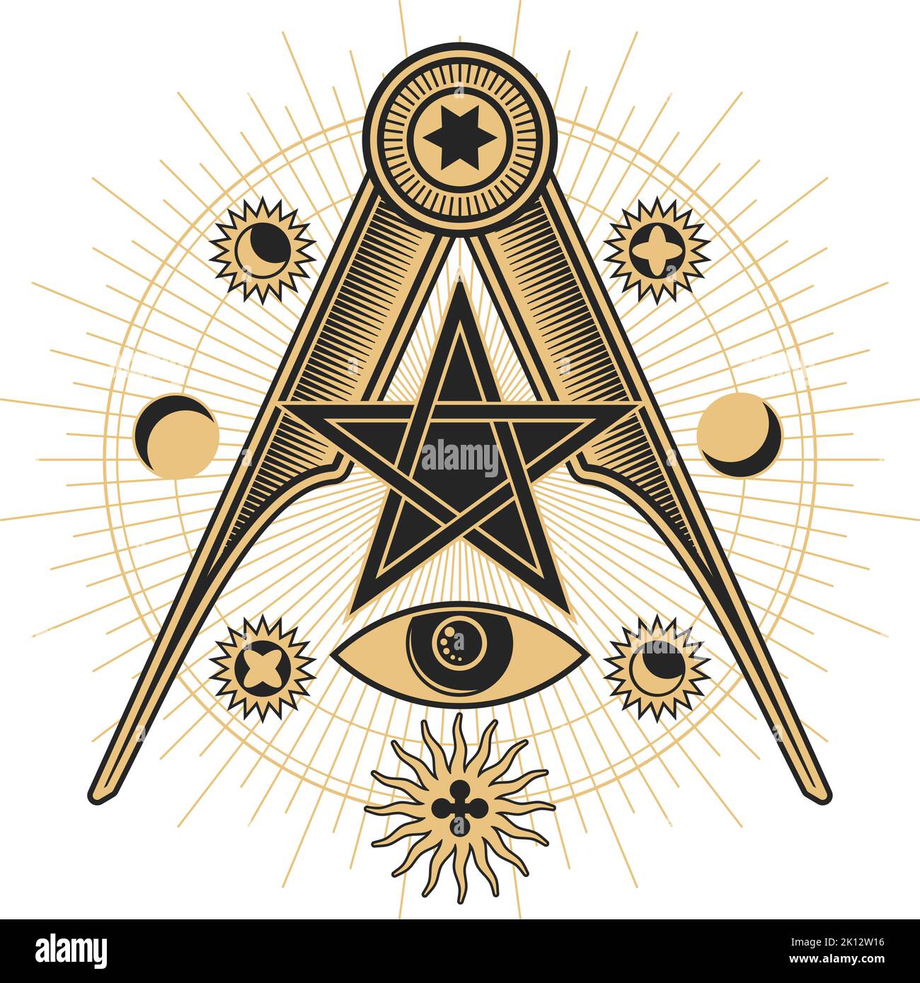 Freimaurerzeichen, okkultes esoterisches Pentagramm Symbol für Auge und ...
