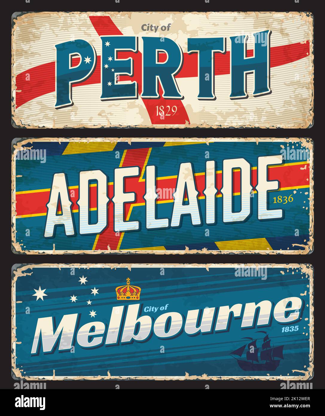 Perth, Adelaide, Melbourne, australische City Travel Plaketten und ...