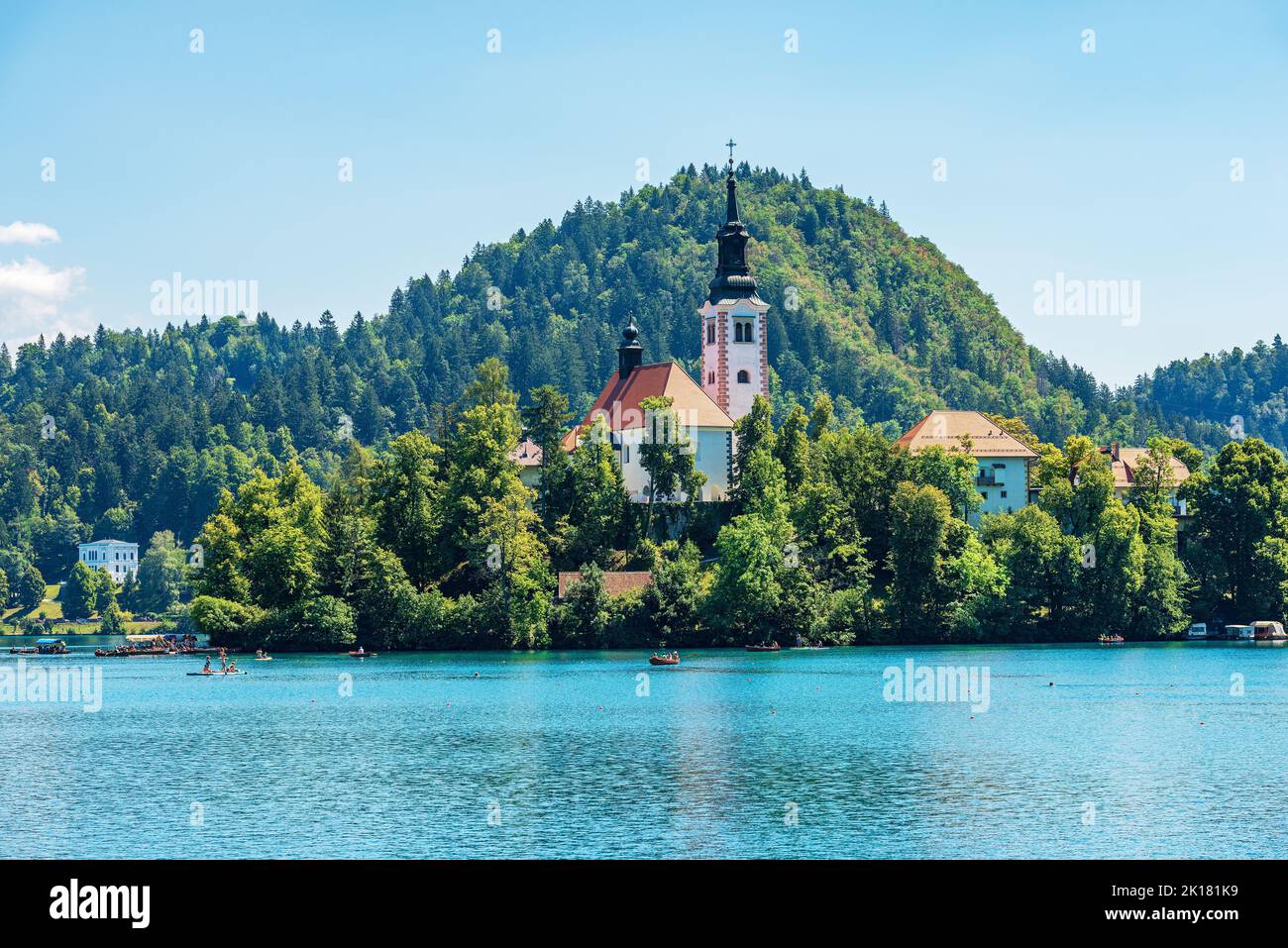 Der Bleder See und die Insel Bled mit der alten Kirche der Gottesmutter ...