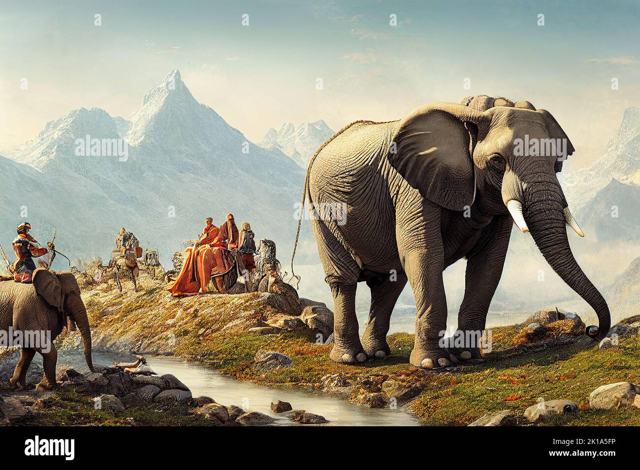 Illustration von Hannibal über die alpen mit Elefanten nach Norditalien, Geschichte des ...