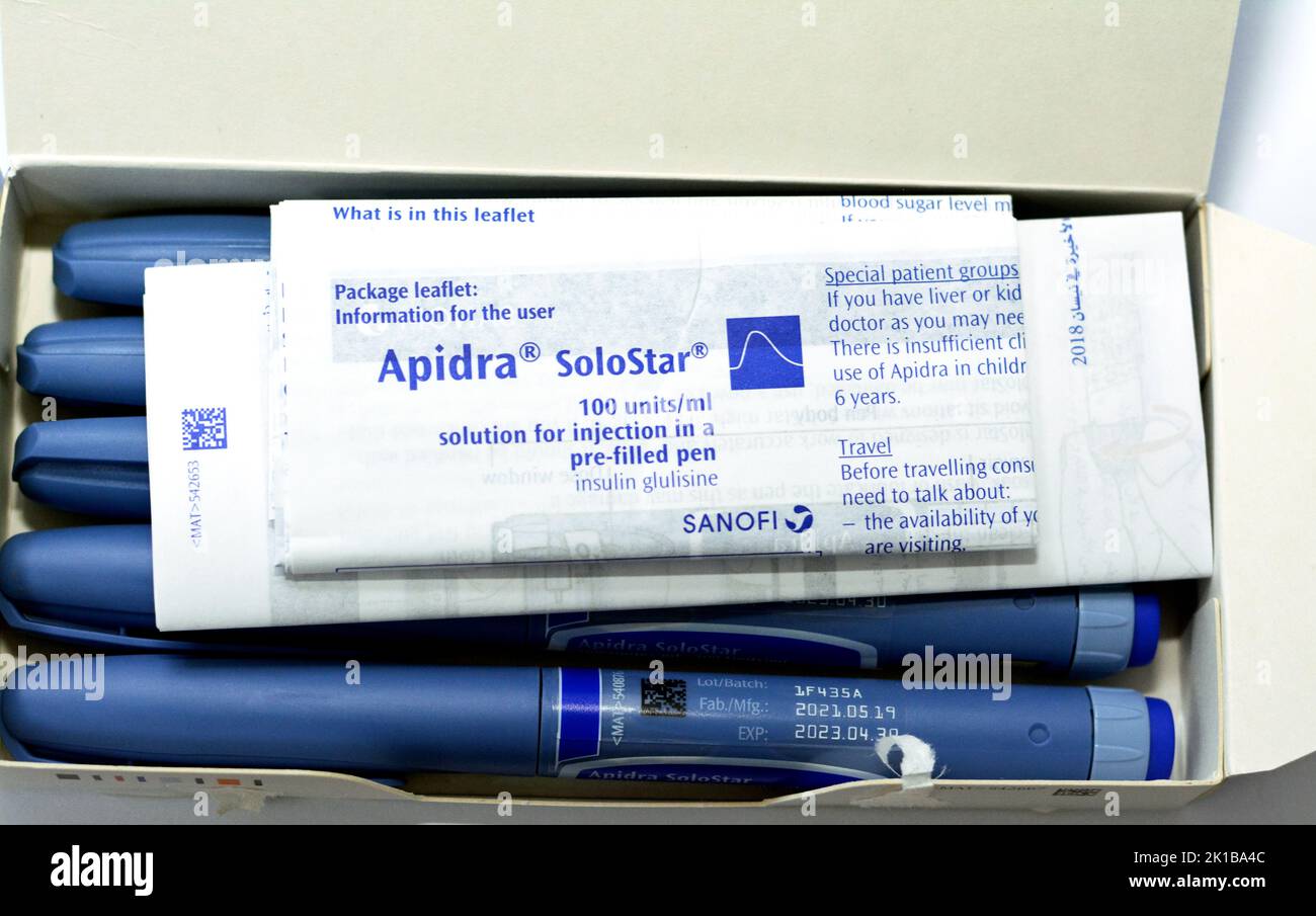 Kairo, Ägypten, September 3 2022: Apidra Solostar-Lösung mit ...