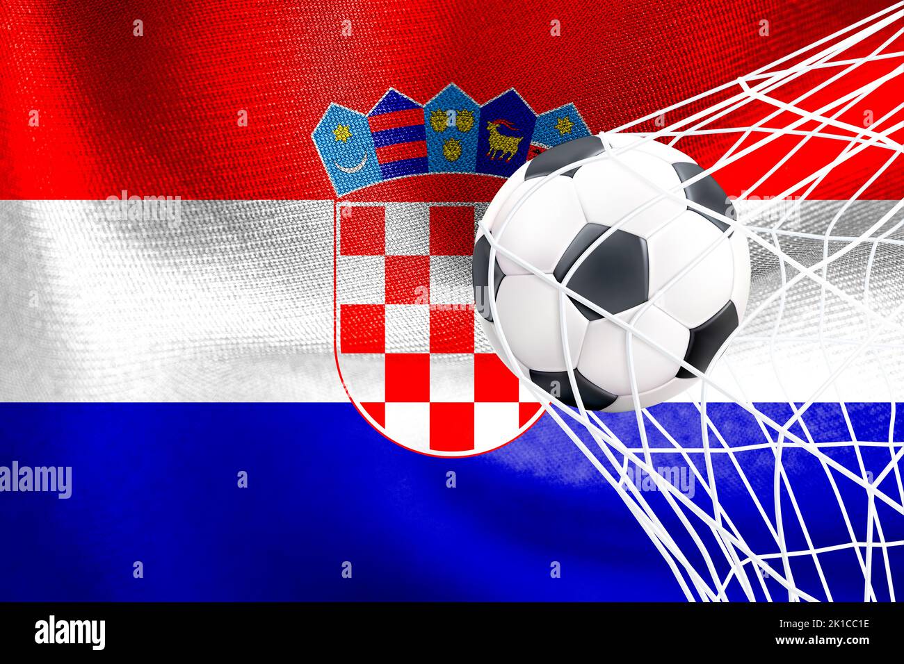 FIFA-Weltmeisterschaft 2022, Kroatien Nationalflagge mit einem Fußball ...
