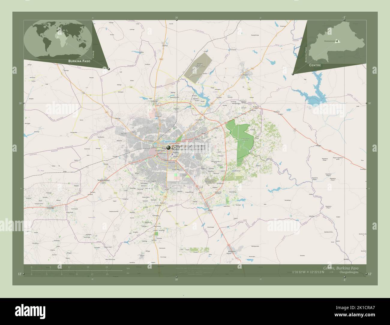 Zentrum, Region Burkina Faso. Öffnen Sie Die Straßenkarte. Orte und ...