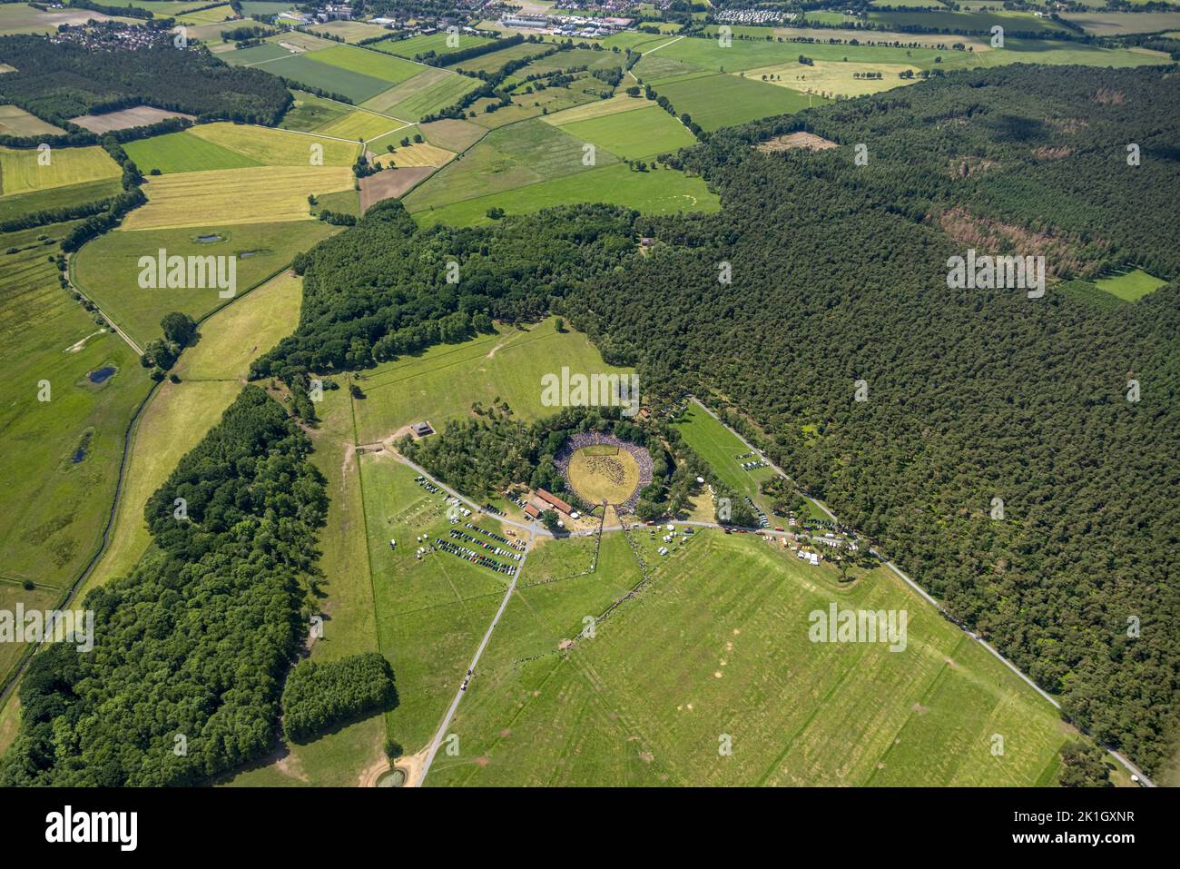 Luftaufnahme, Wildpferdefang in Merfelder Bruch bei Dülmen, Arena der ...