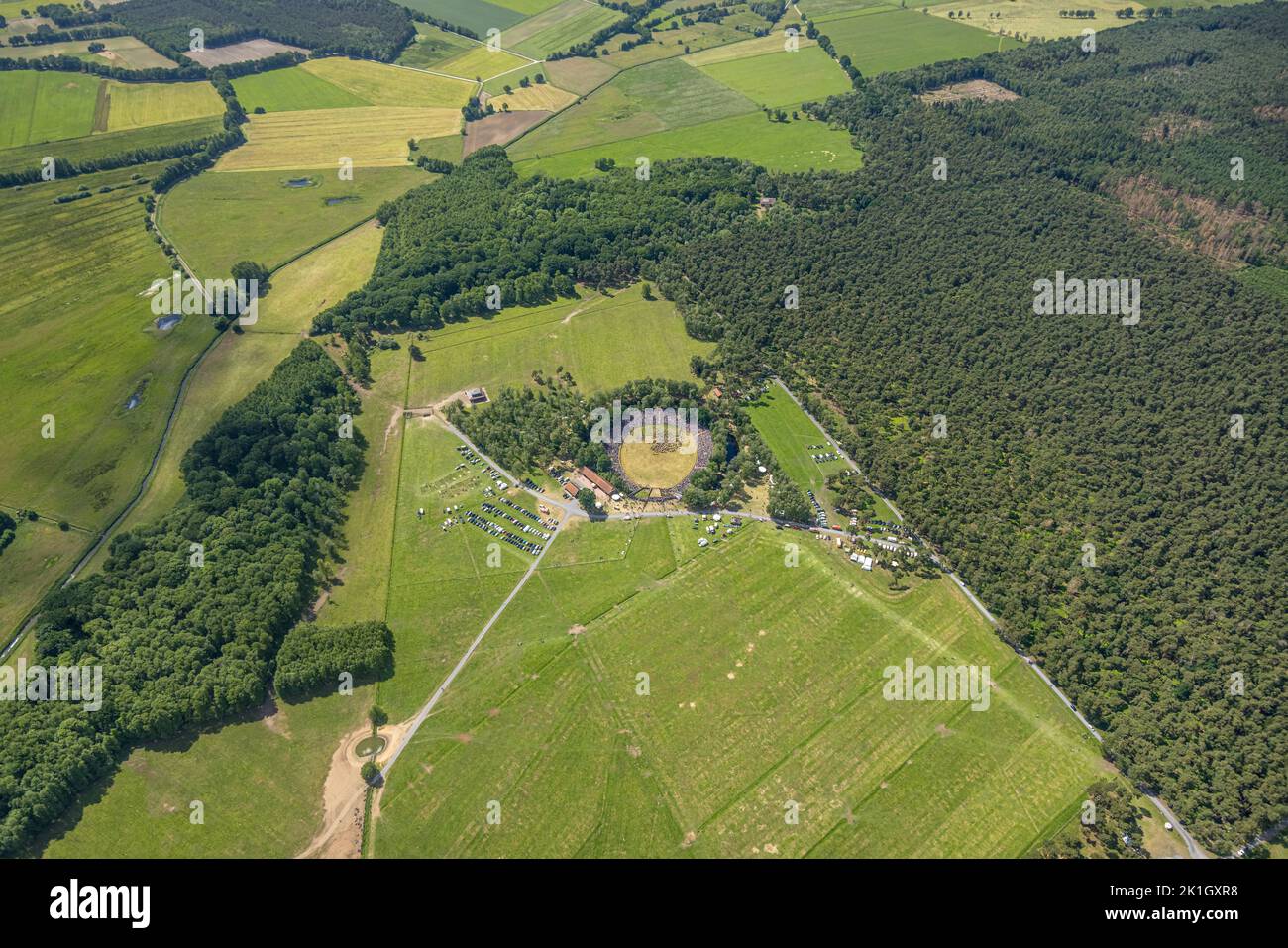 Luftaufnahme, Wildpferdefang in Merfelder Bruch bei Dülmen, Arena der ...