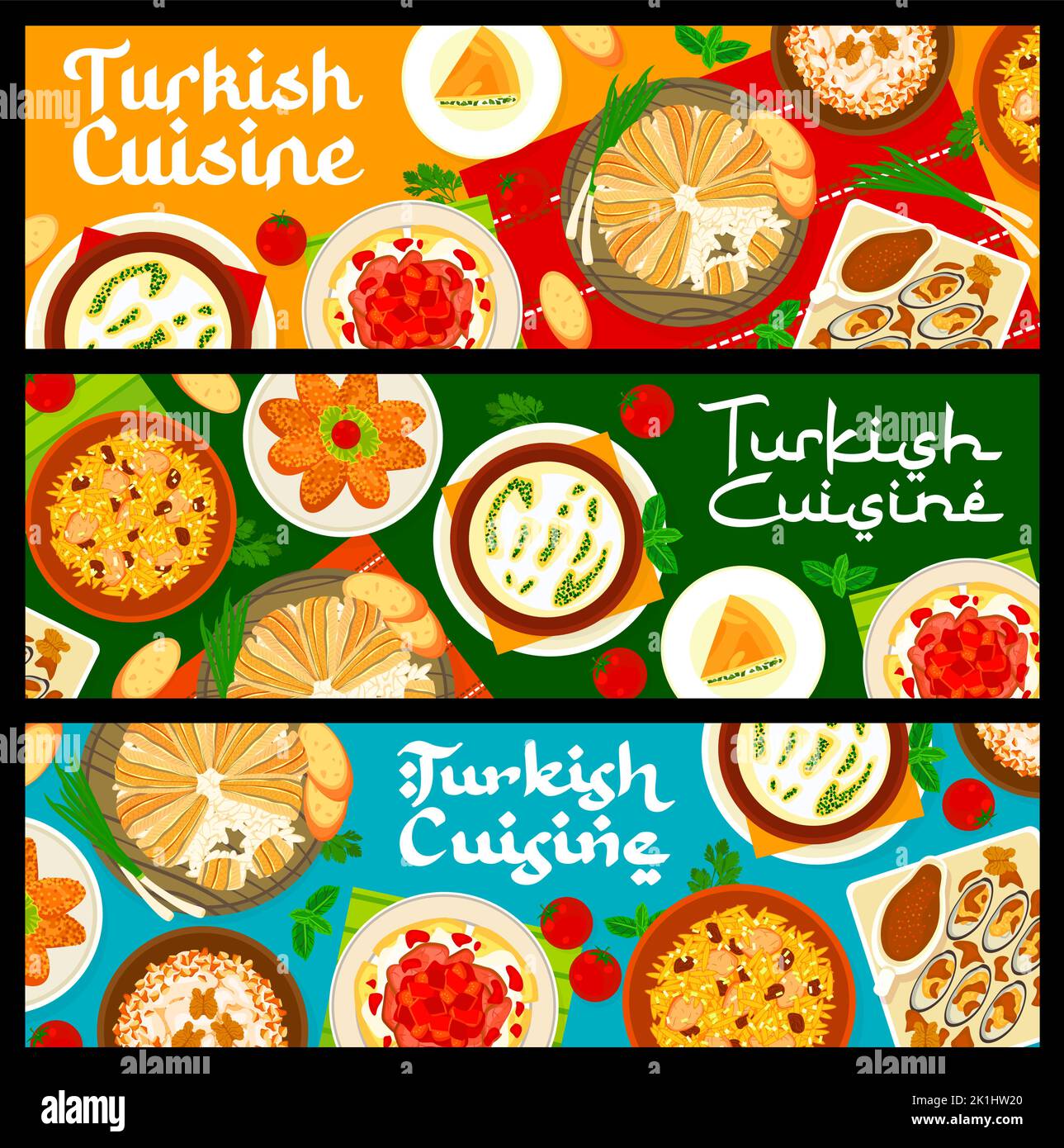 Türkische Küche Mahlzeiten Banner, Truthahn Speisen Gerichte und ...