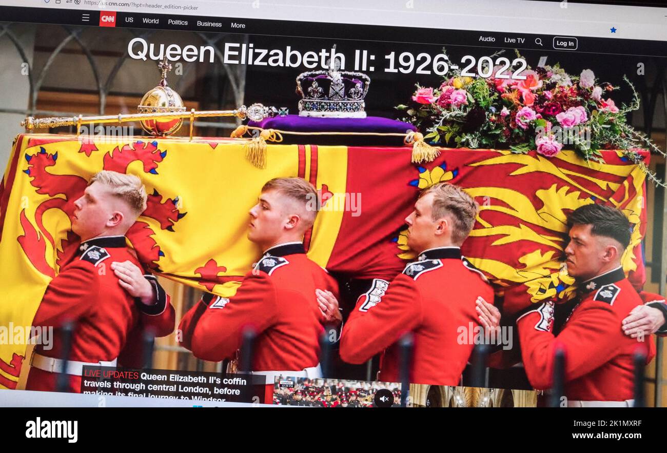 Die CNN News-Website am Ende der Beerdigung von Königin Elizabeth II ...